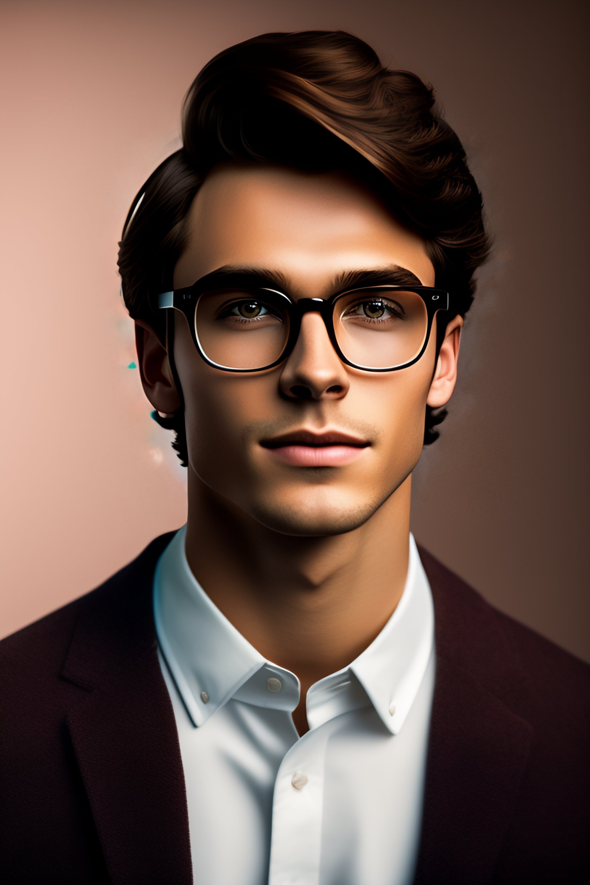 Lexica - Beautiful young man wearing glasses, messy brown hair, soft ...