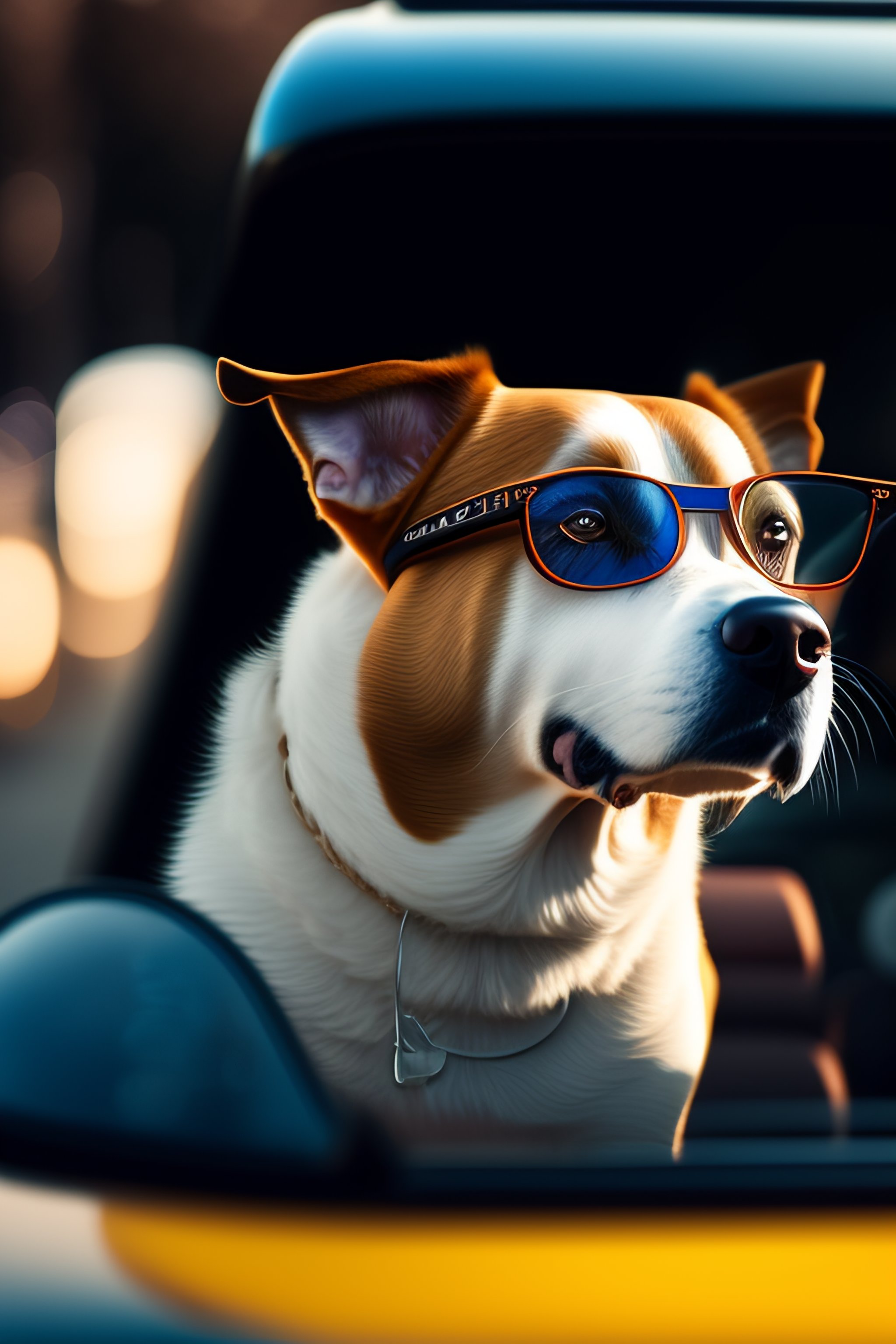 Lexica - Dog with glasses in a car