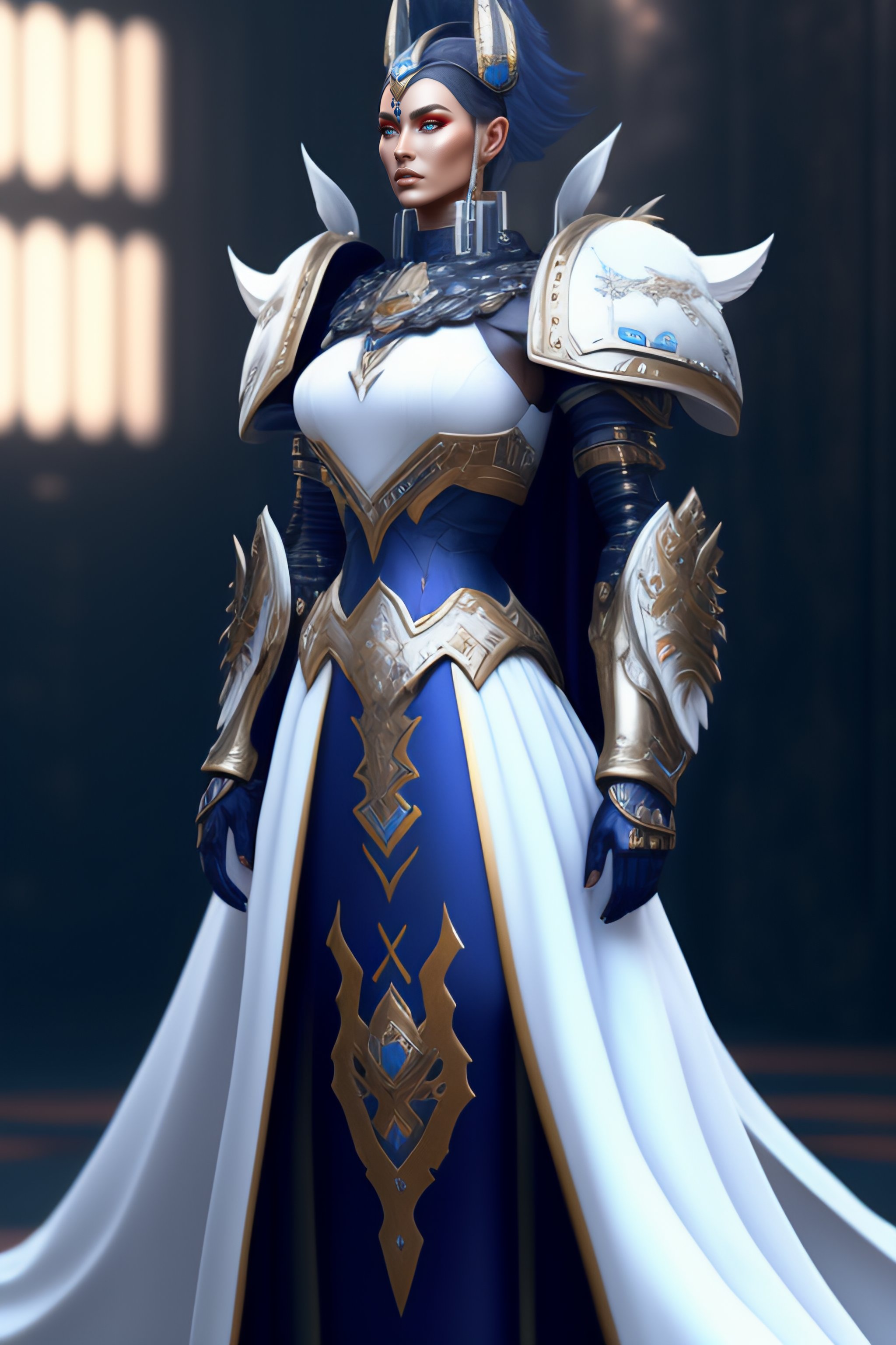 Lexica - Ancient androgyn metal robot warrior, with a white long dress ...
