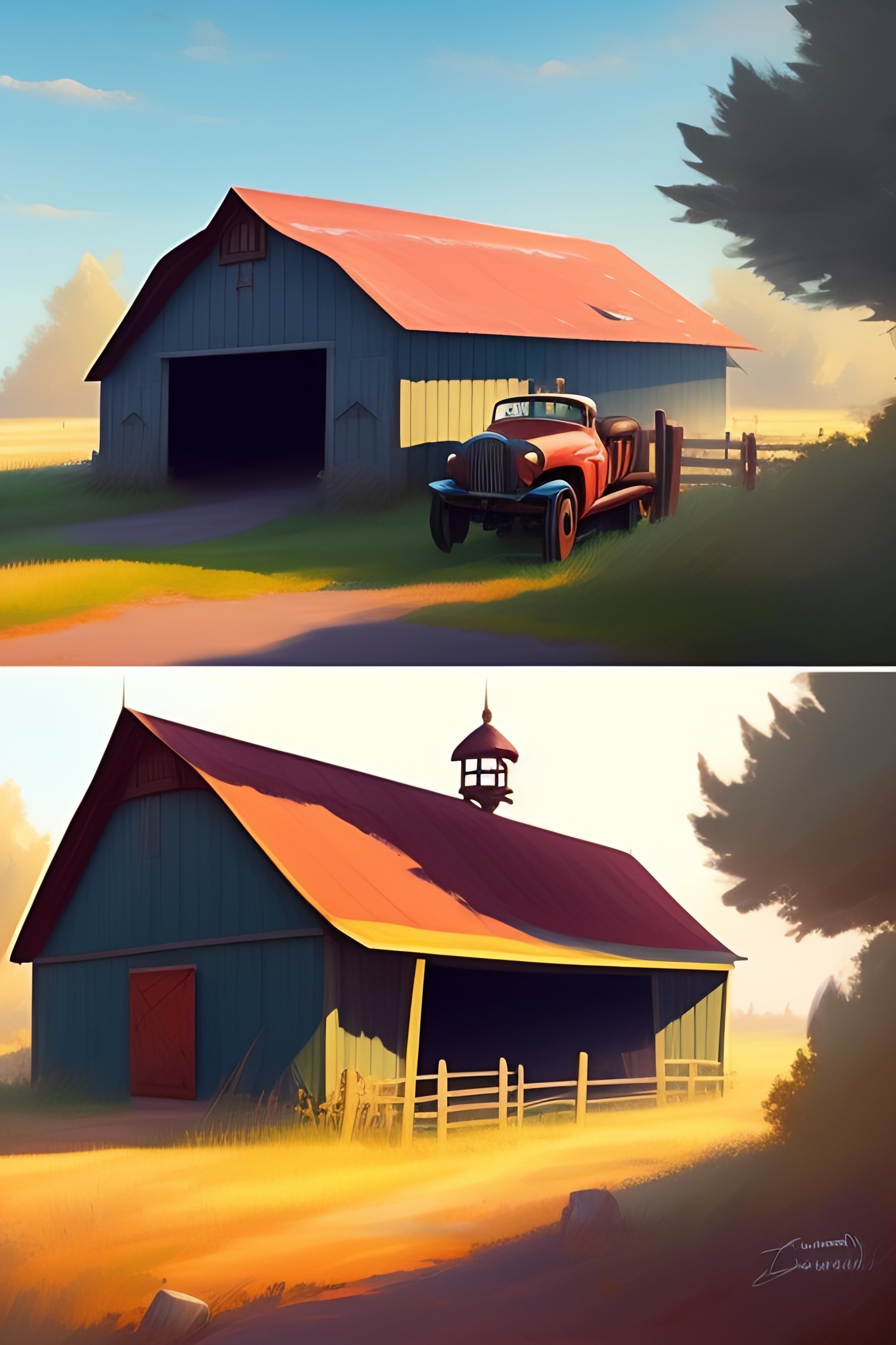 Lexica - Concept art of a disney-style animation set of a farm barn ...