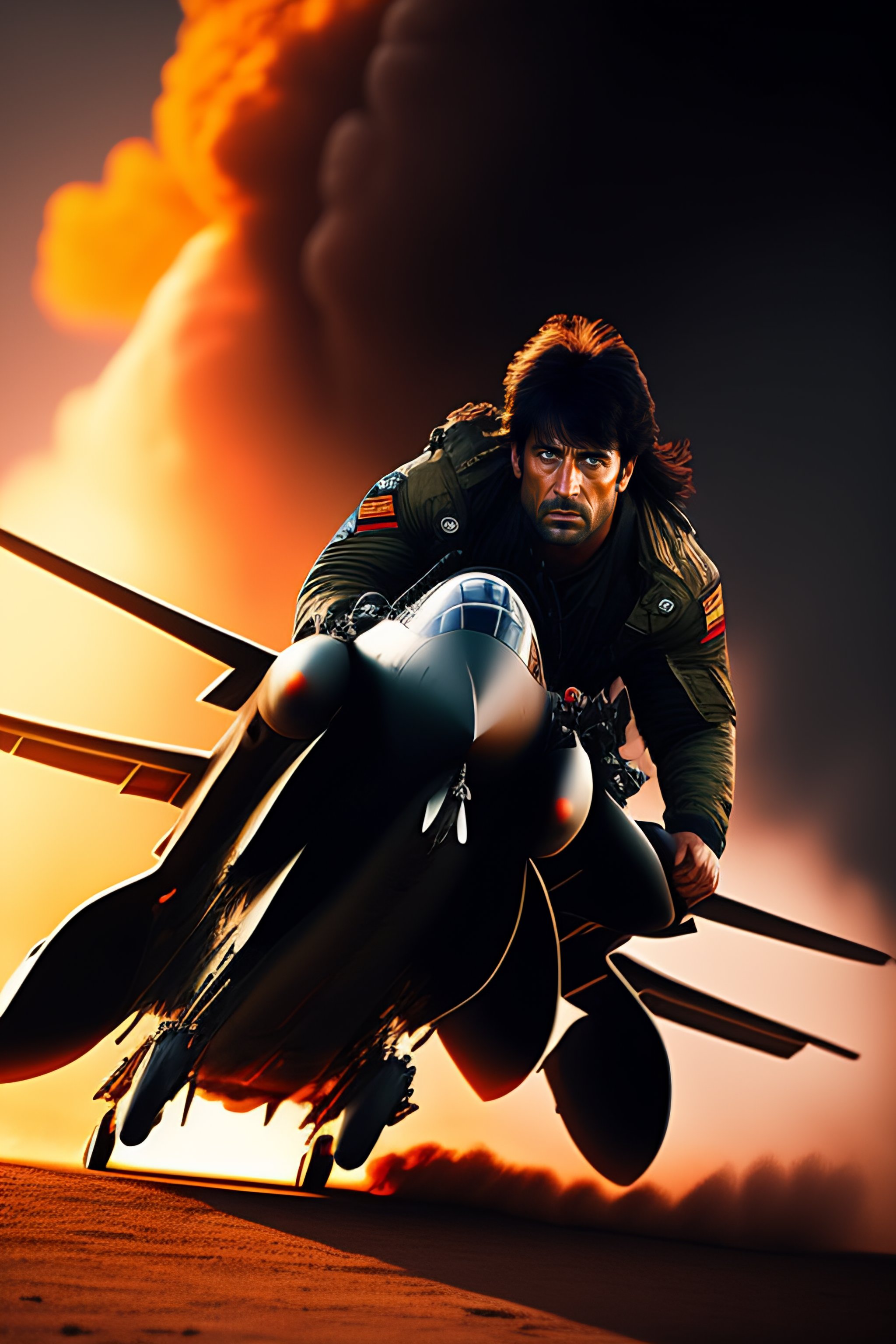 Lexica - Action shot of john rambo in a fighter jet, cinematic lighting ...