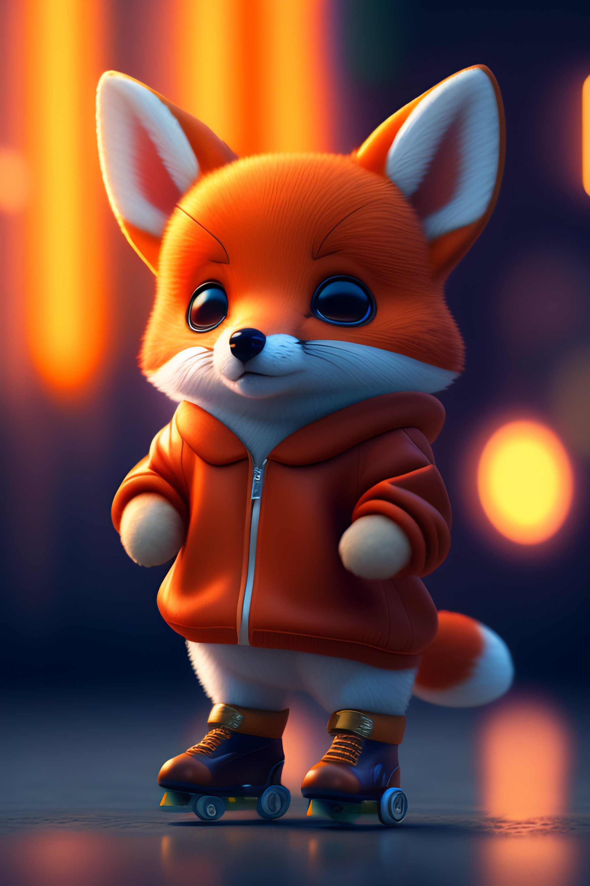 Lexica - Cute small humanoid baby fox on roller skates waring an orange ...