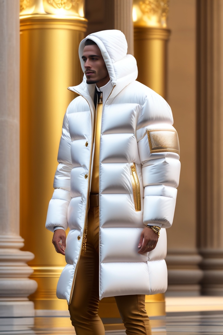 Lexica - He Pope wearing a full length white down shiny puffy jacket ...
