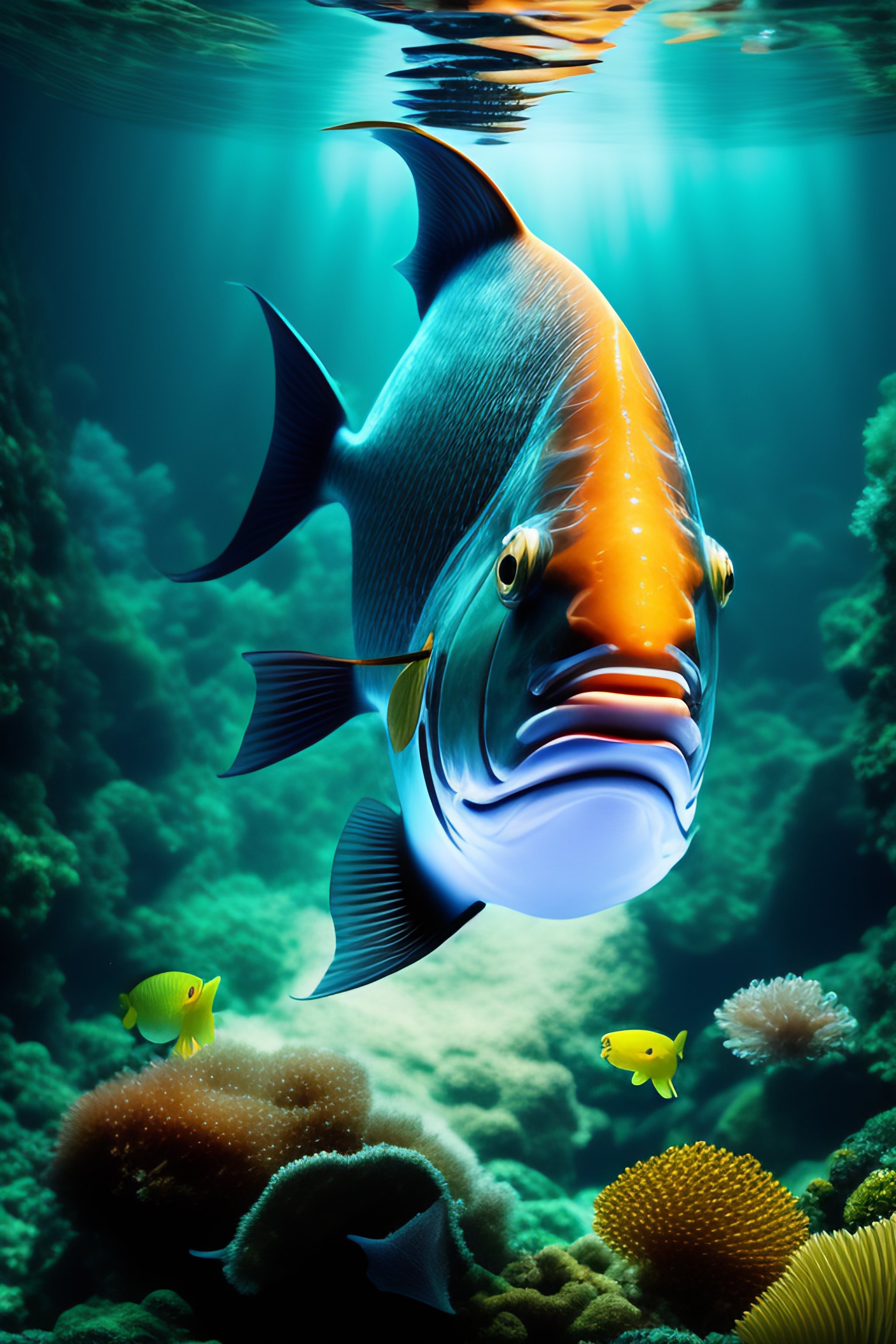 Lexica - Realistic studio photograph of a deep sea fish deep underwater ...