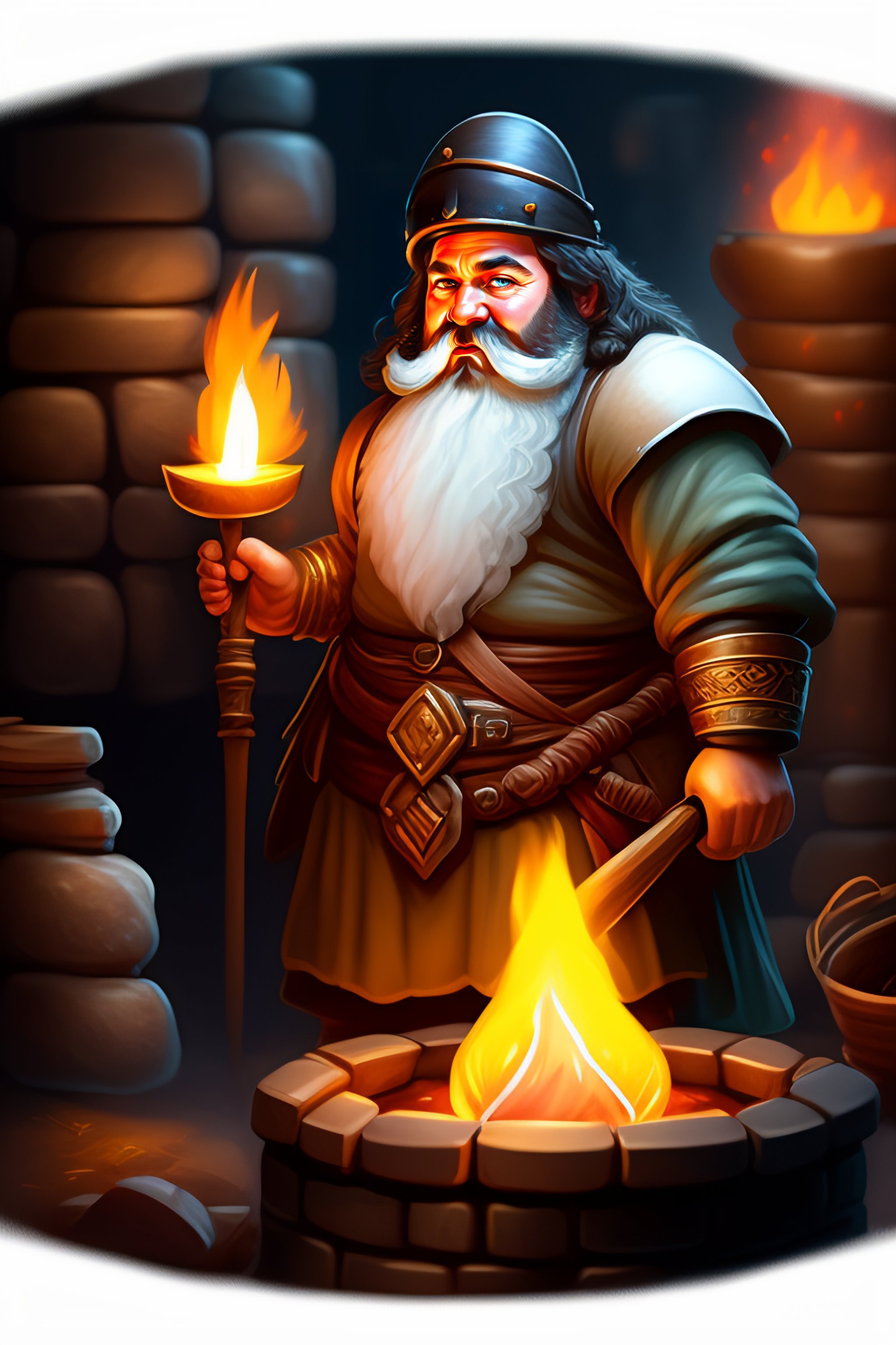 Lexica - Cleric dwarf working in a forge