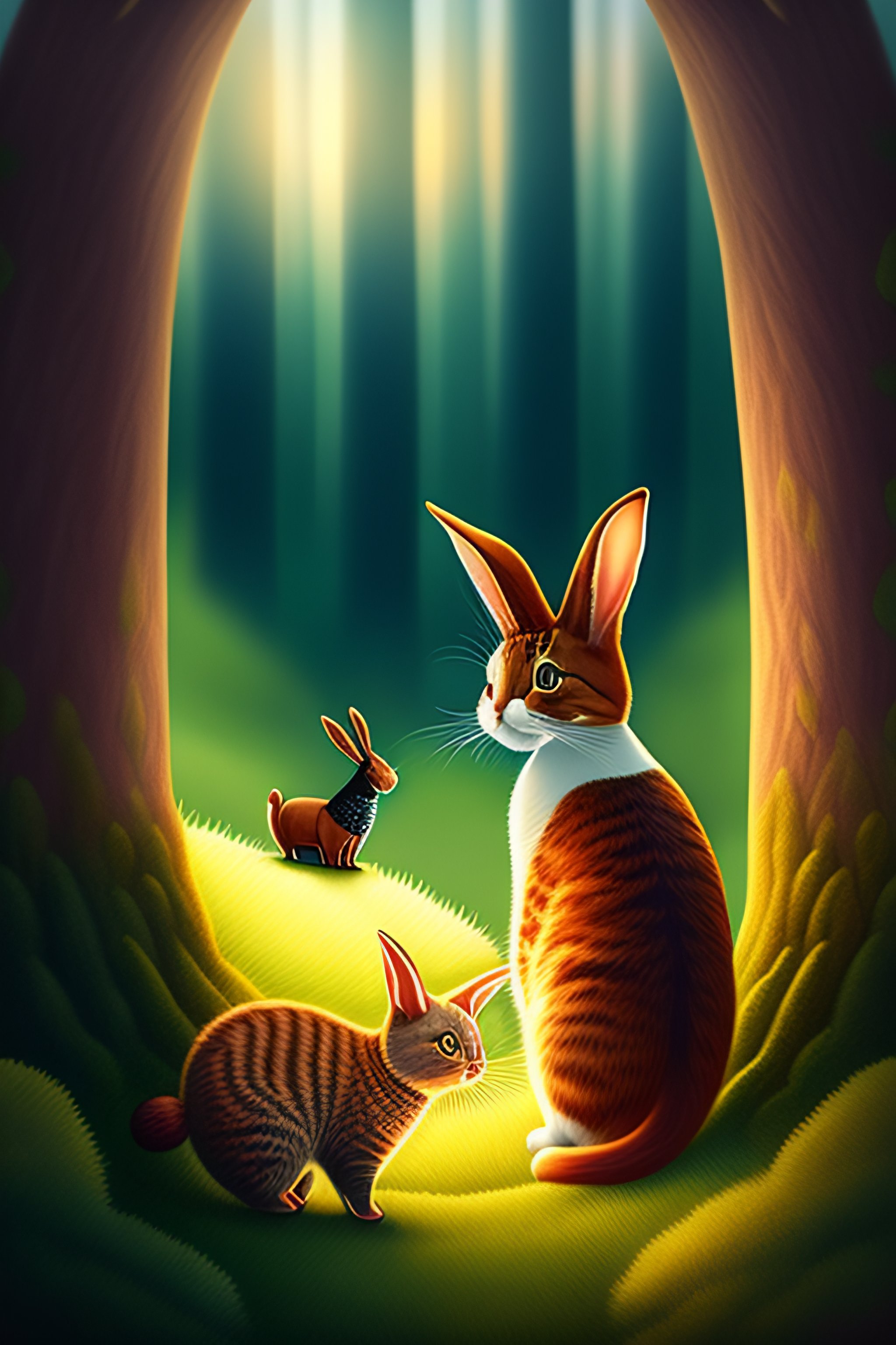 Lexica - A book cover for a child book about a cat and a rabbit going ...