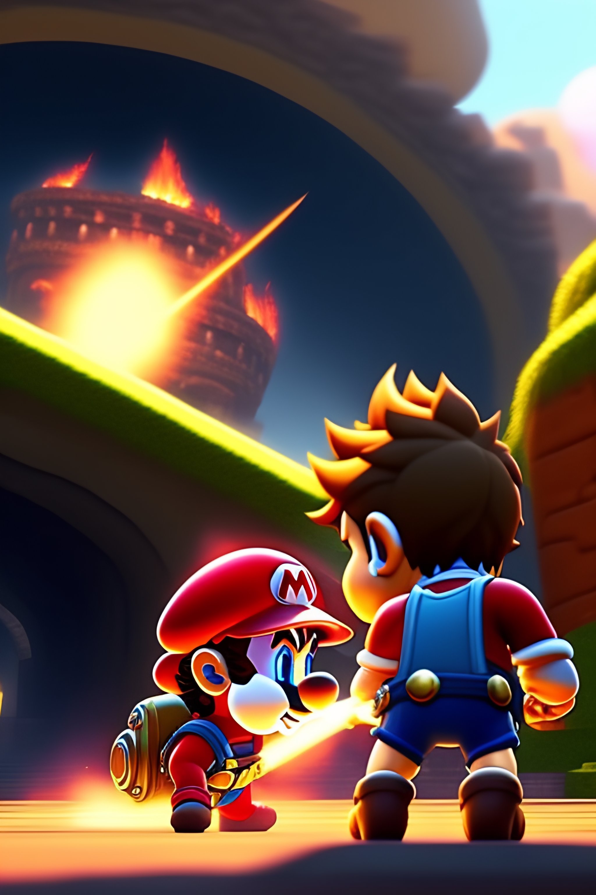 Lexica - Mario and link fighting to the death in a colosseum, epic battle