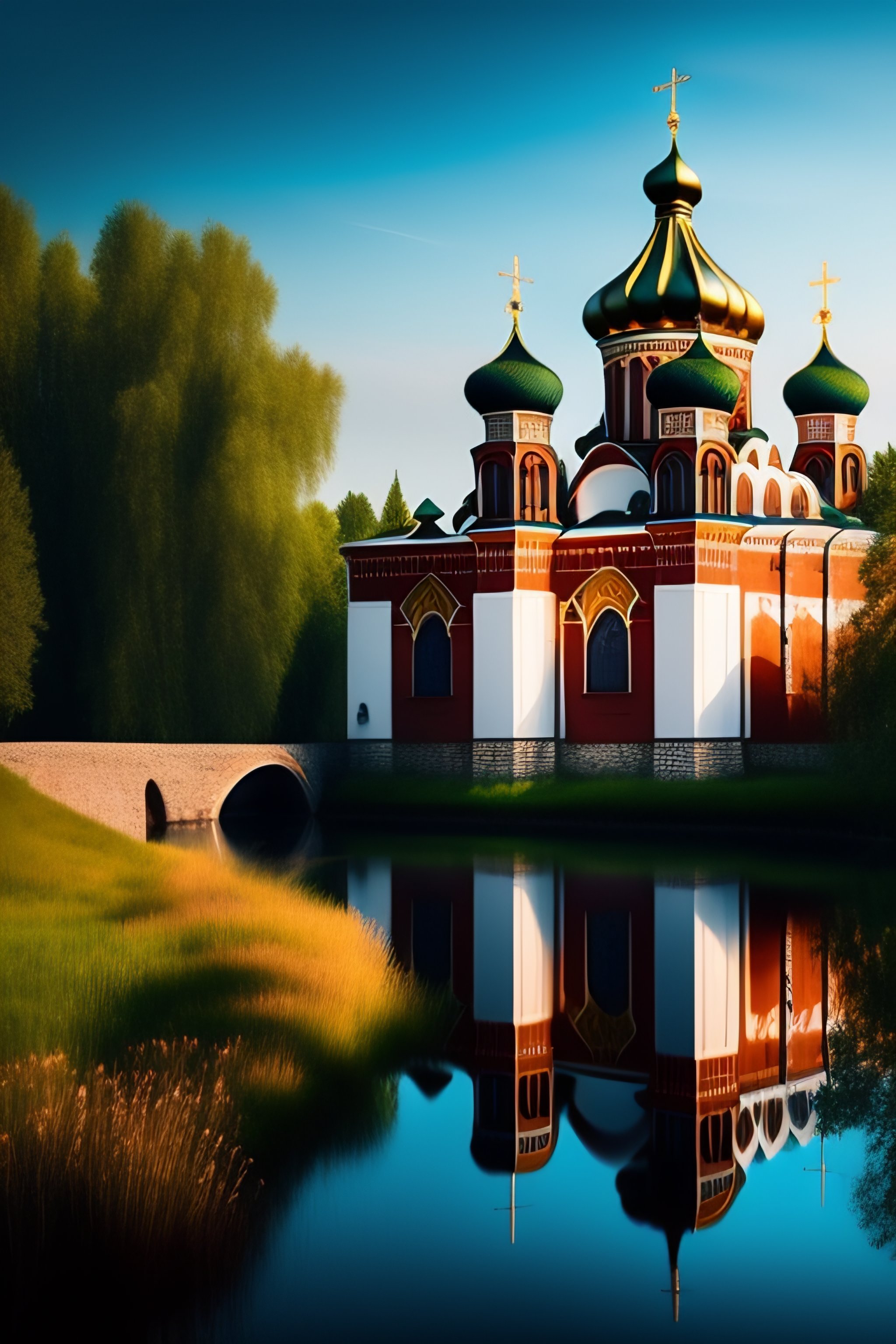 Lexica - Ancient Russian city surrounded by a moat with a white church ...