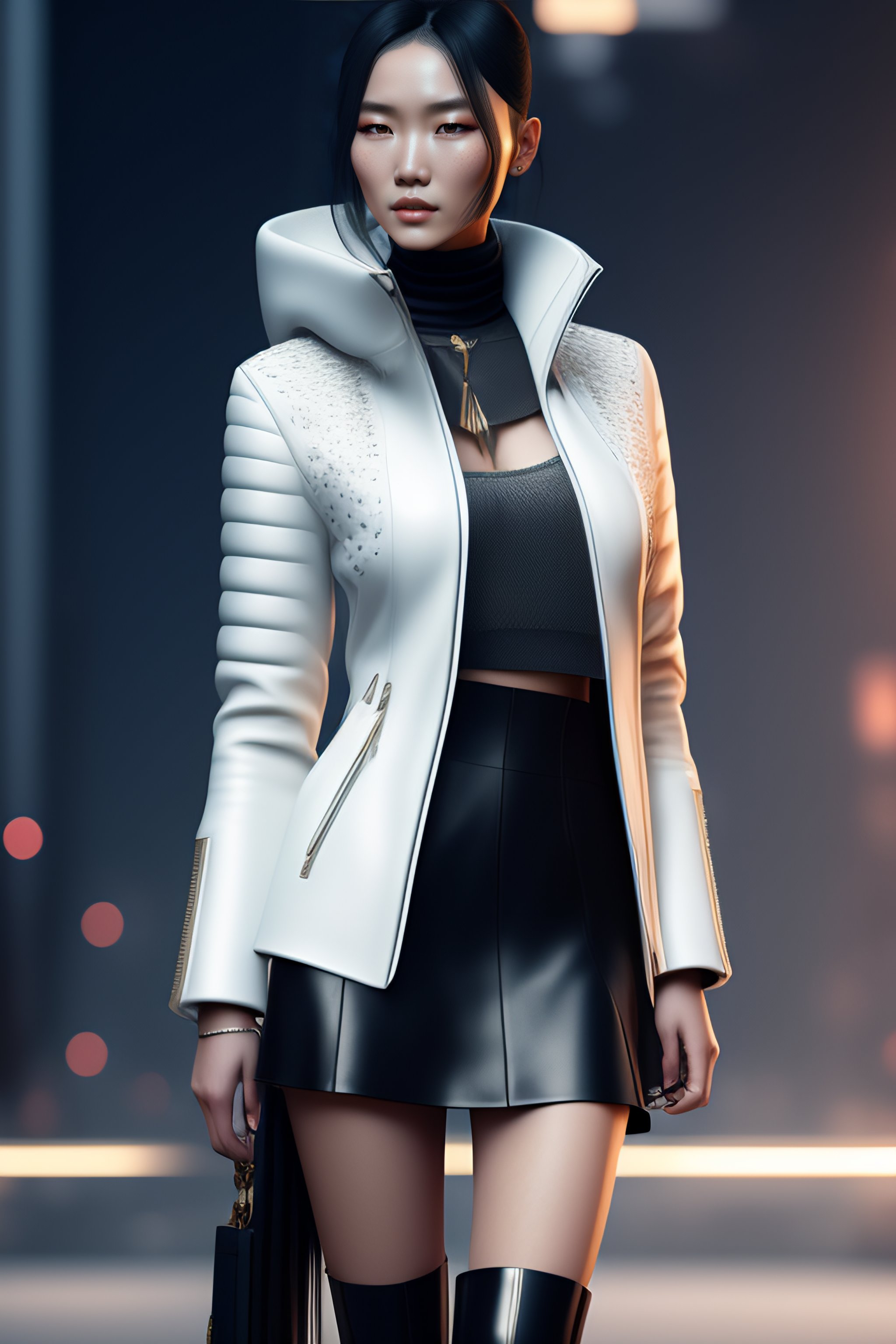 Lexica - Minimal fashion style clothes with short hair mongolian girl ...