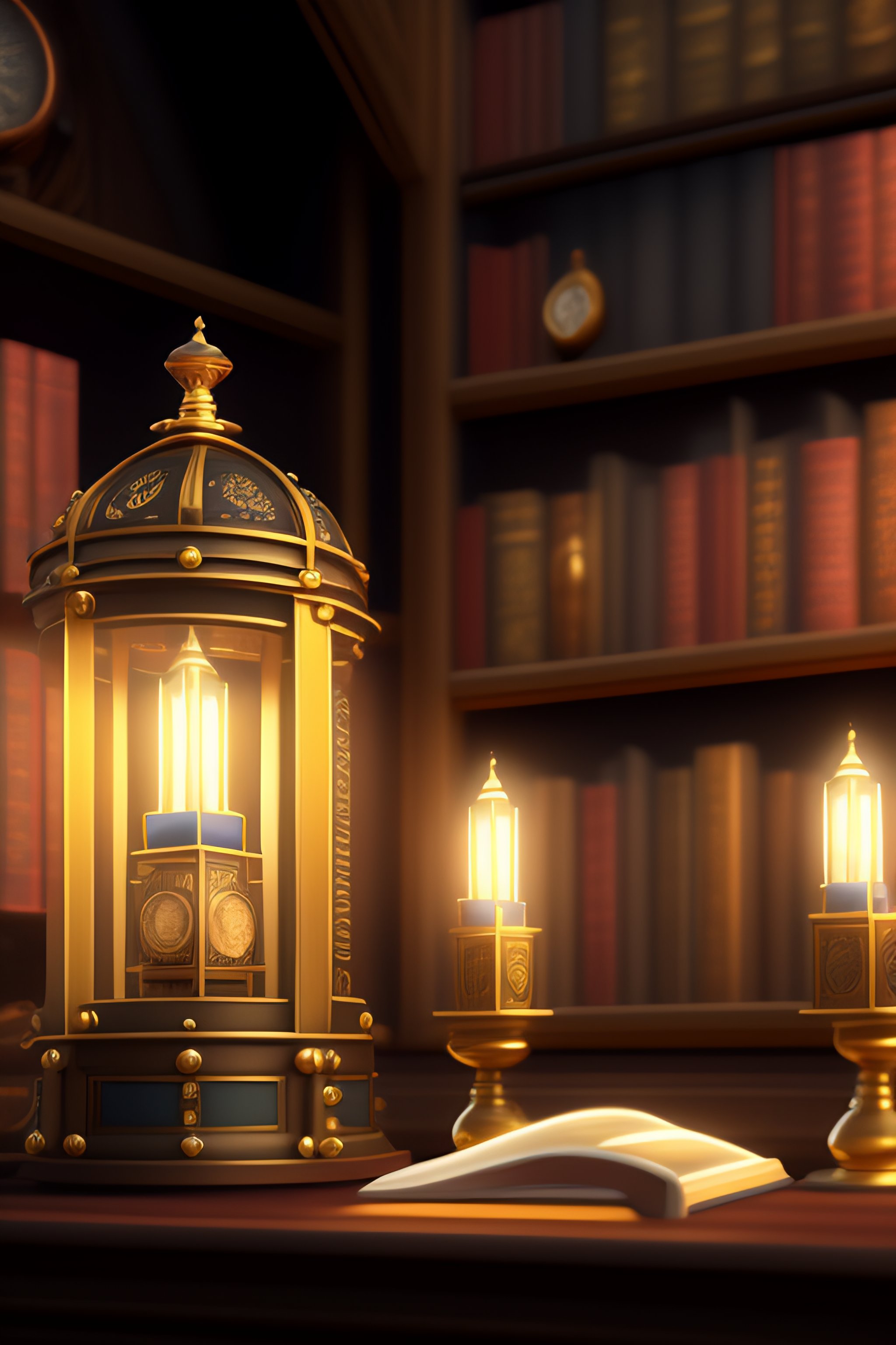Lexica - Digital illustration of a steampunk library, Cluttered, full ...