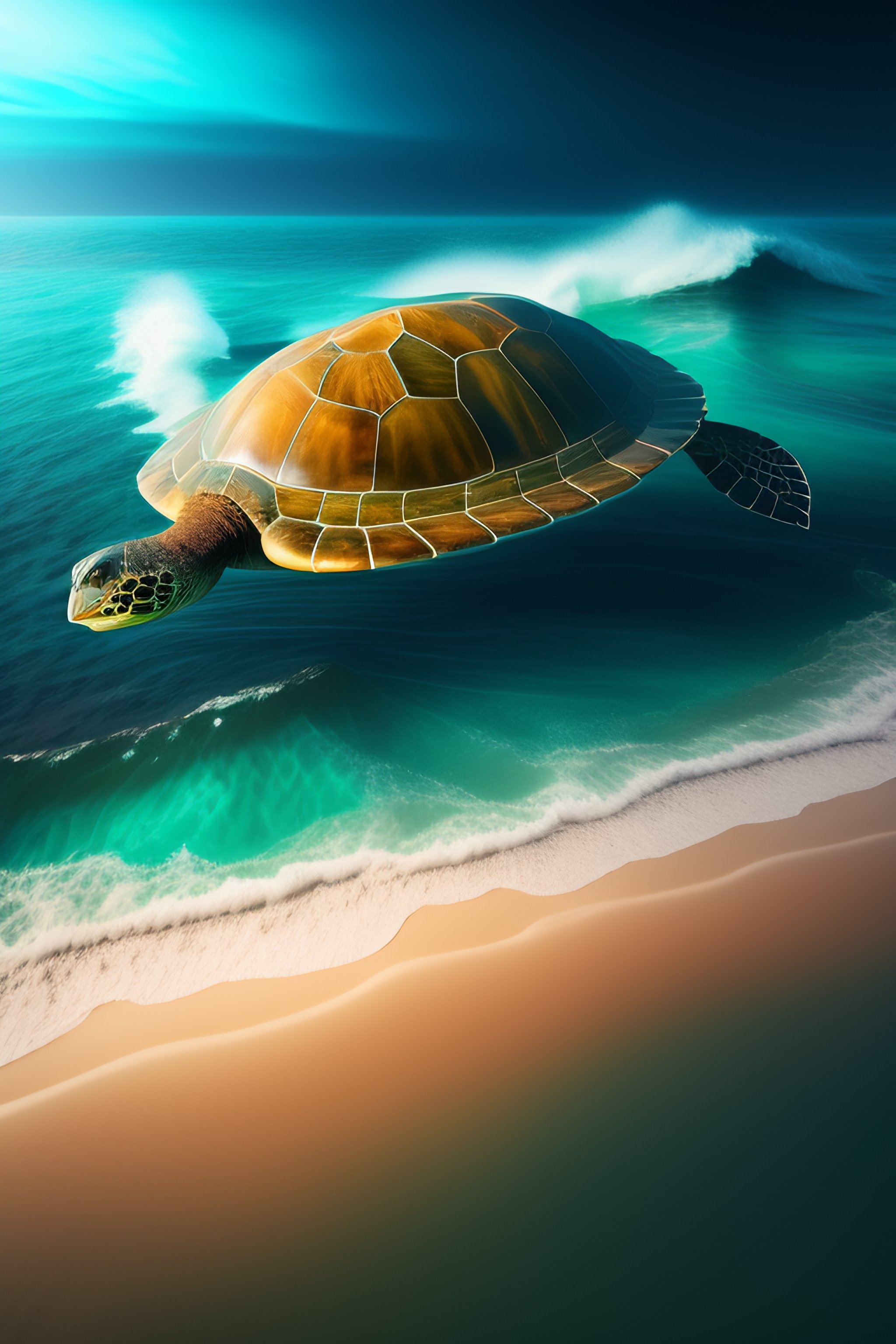 Lexica - Aerial view of the giant turtle swimming in the open ocean ...