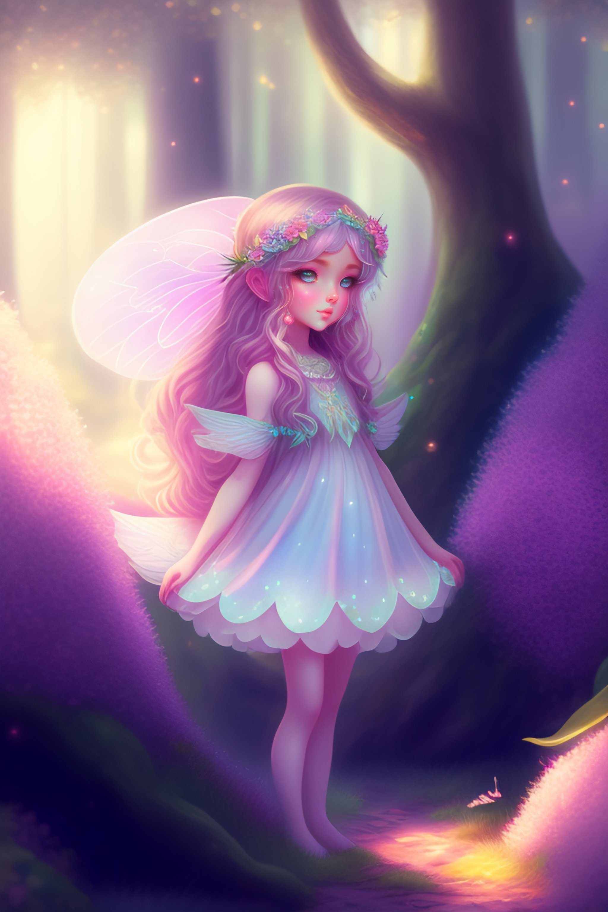 Lexica - A cute fairy in the dreamy forest, fantasy, dreamlike, light ...