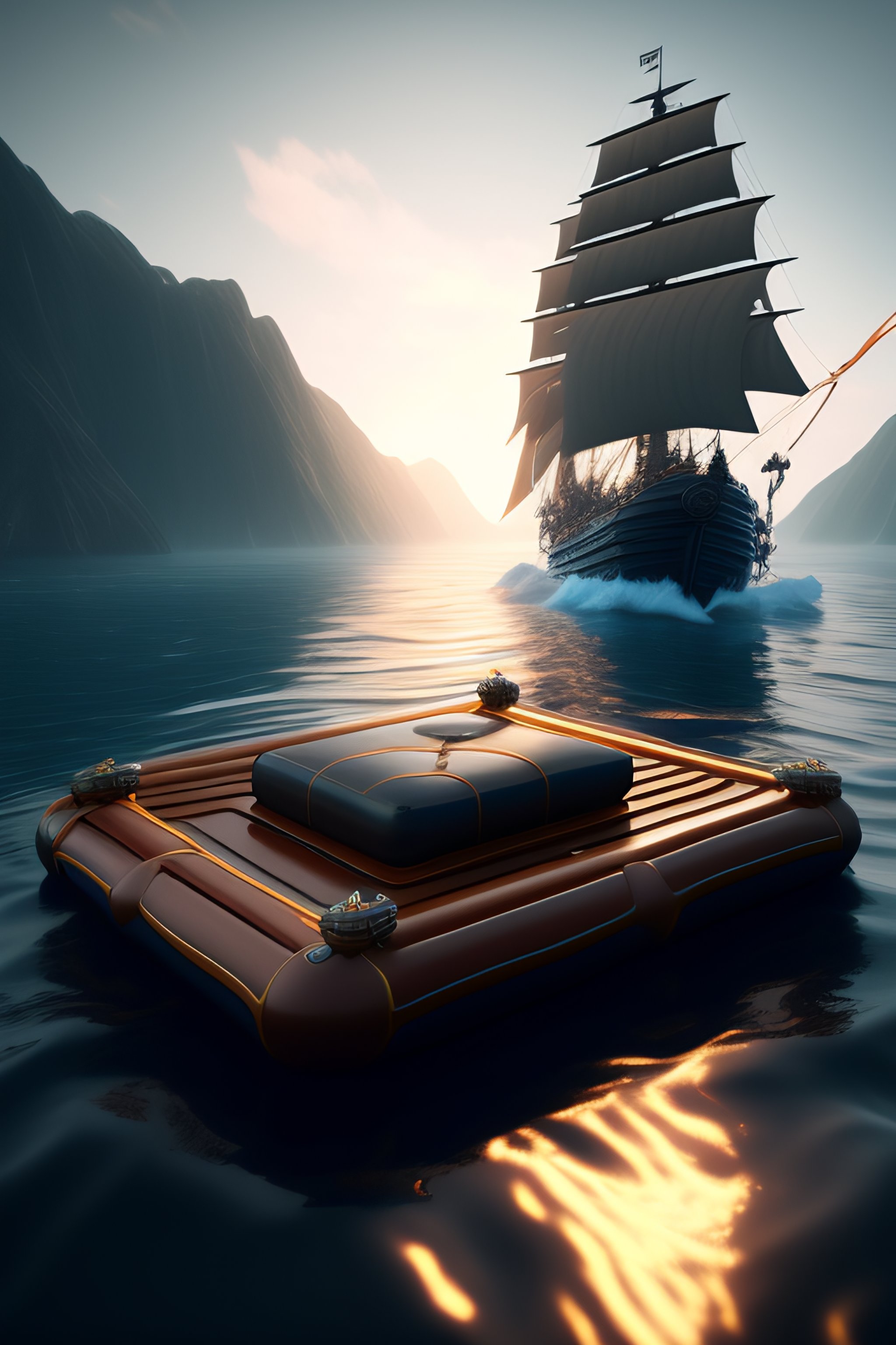 Lexica - A pirate floating on a raft in the middle of the sea, torn ...