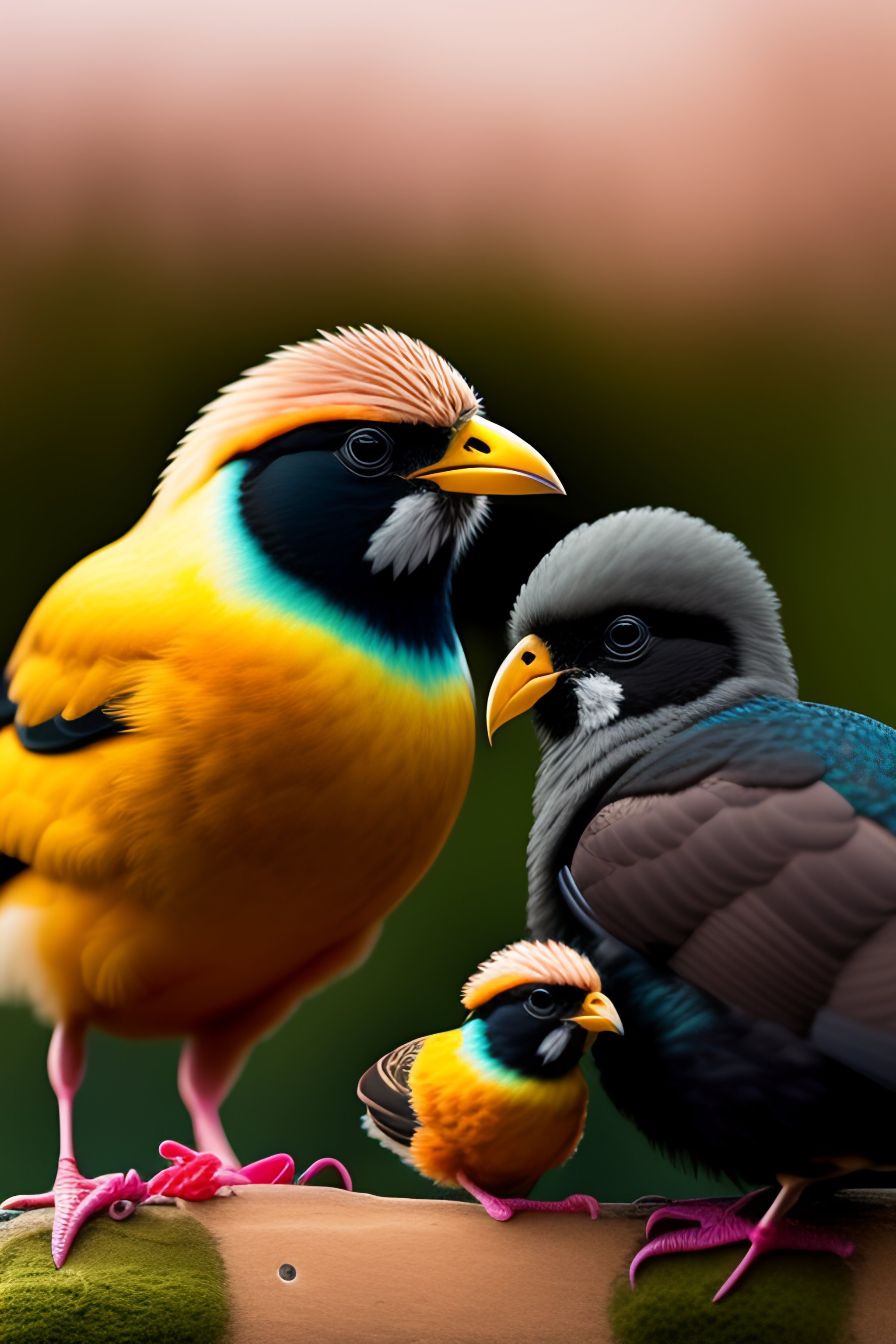 Lexica - Three piece birds with babies