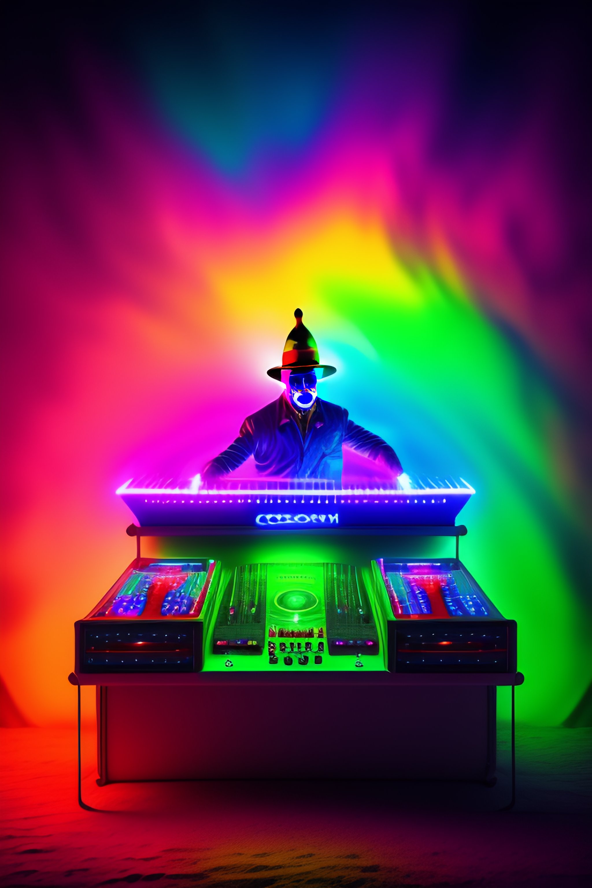 Lexica - An clown playing with a dj console, on scream on the planet ...
