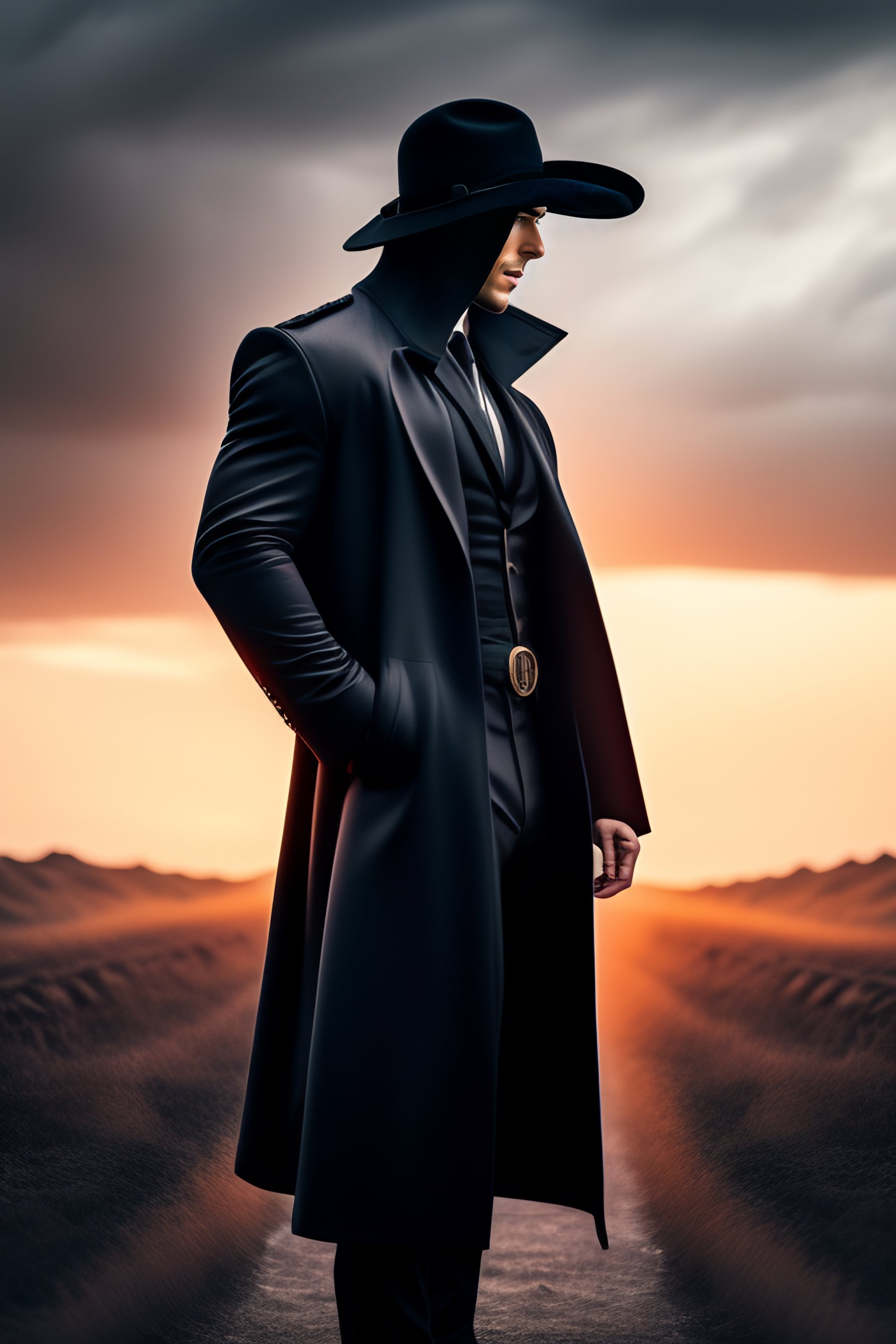 Lexica - A white faceless man wearing a black trench coat wielding two ...