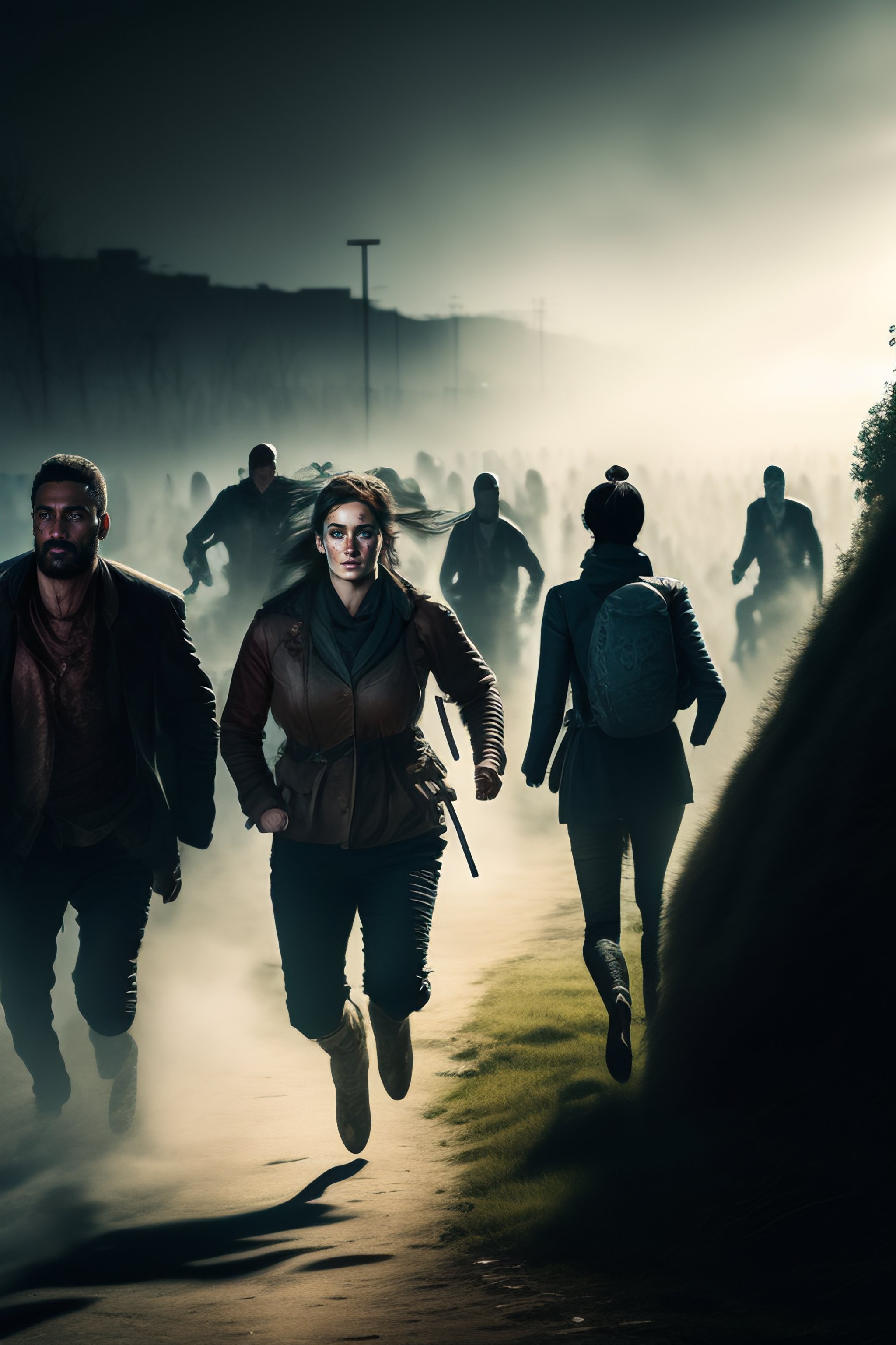 Lexica - A group of survivors running from a horde of zombies
