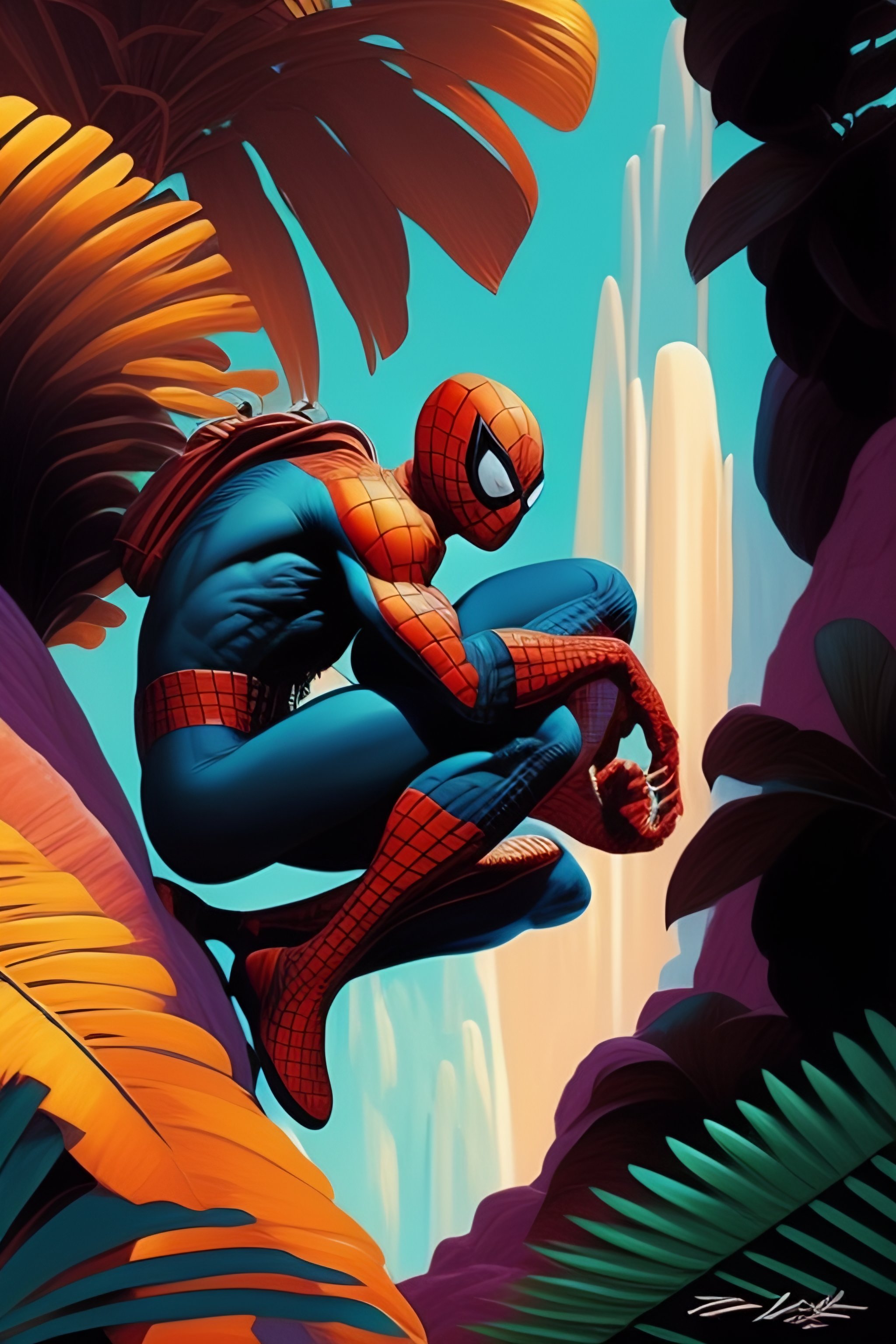 Lexica - "Spider-Man in a Jungle" by Syd Mead, cold color palette ...