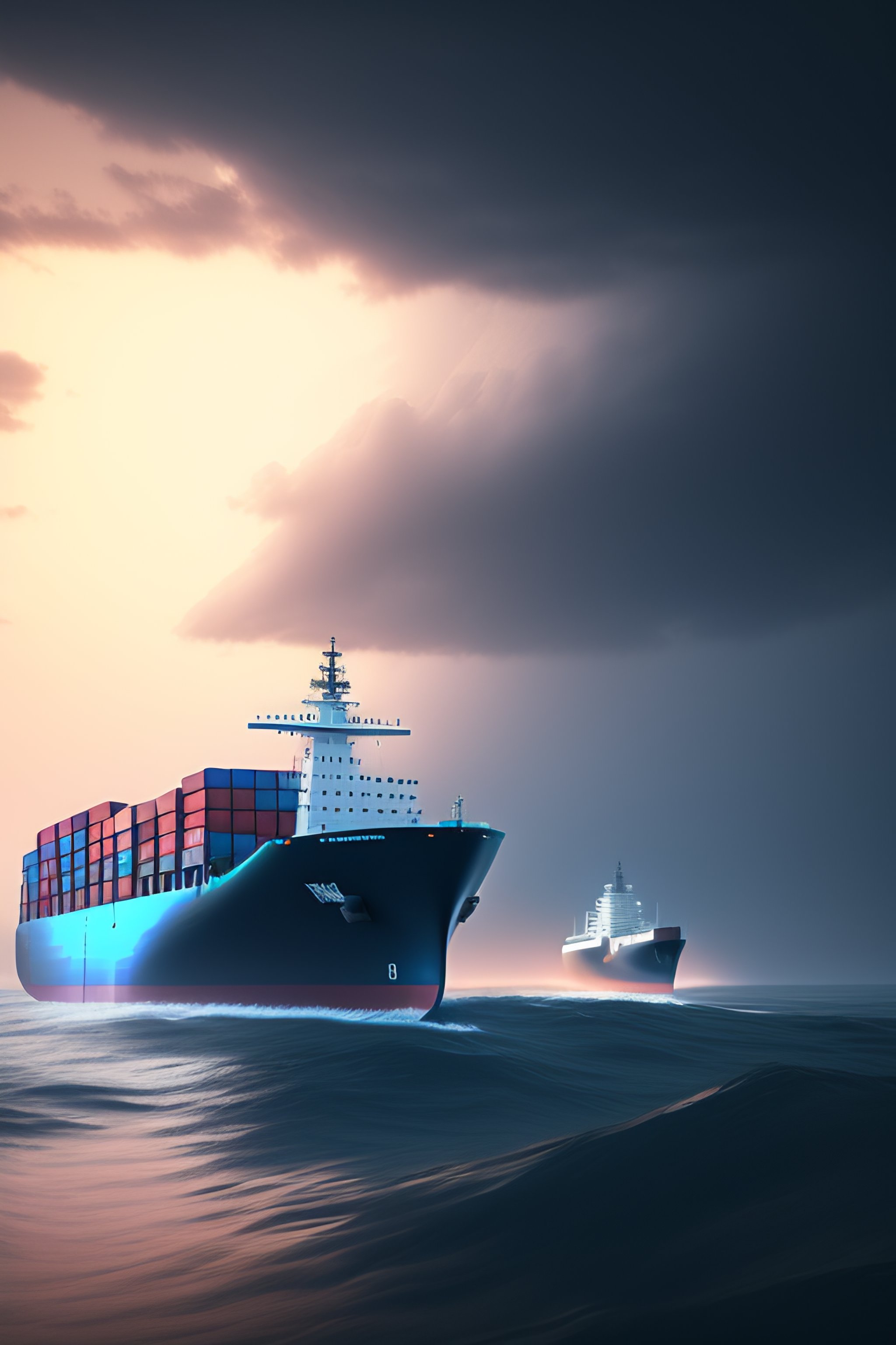 Lexica - Large container ship docked at sea, bad weether, storms ...