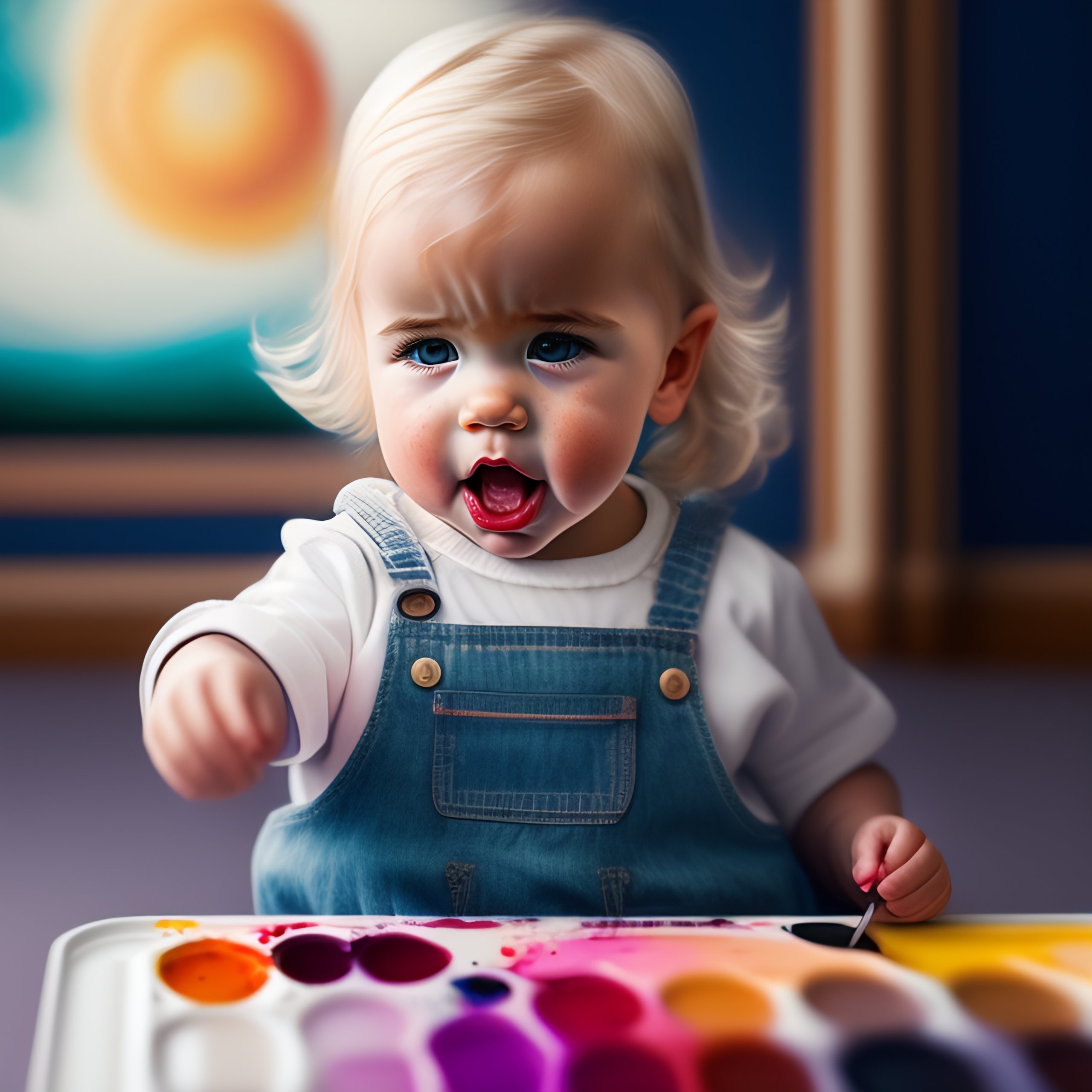 Lexica - 3 year old blonde girl having a temper tantrum painting a ...