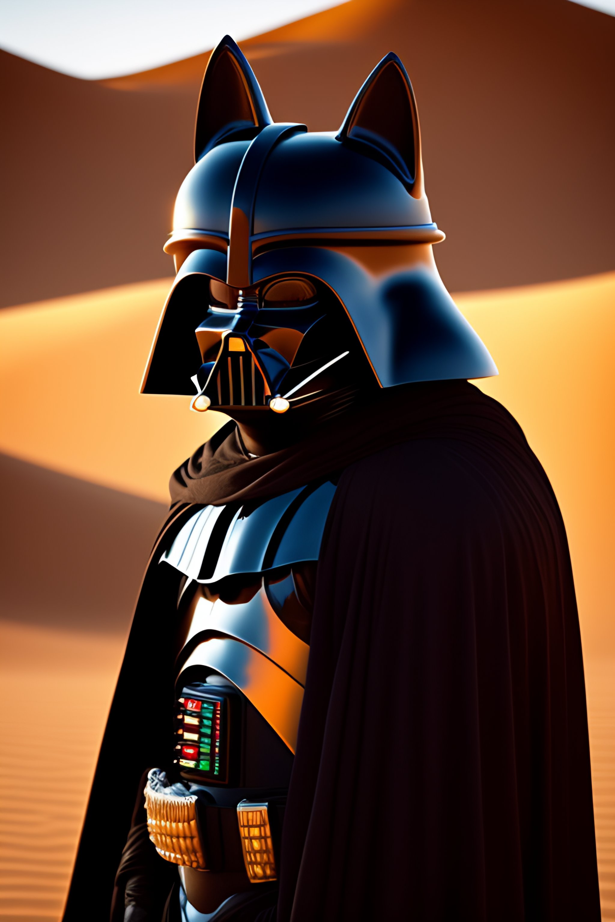 Lexica - Cat dressed as Darth Vader on Tatooine, desert world ...
