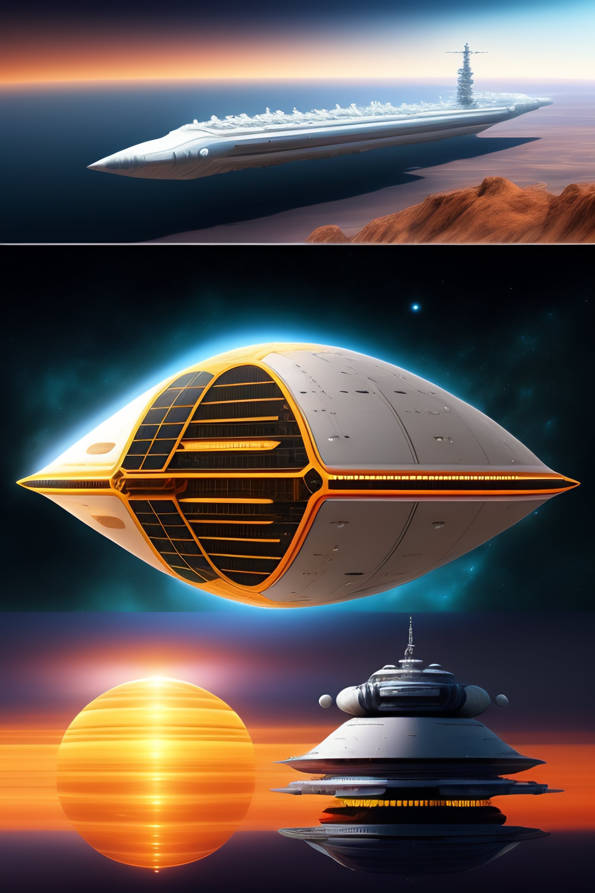 Lexica - A long, industrial looking spaceship. The ship is called The ...