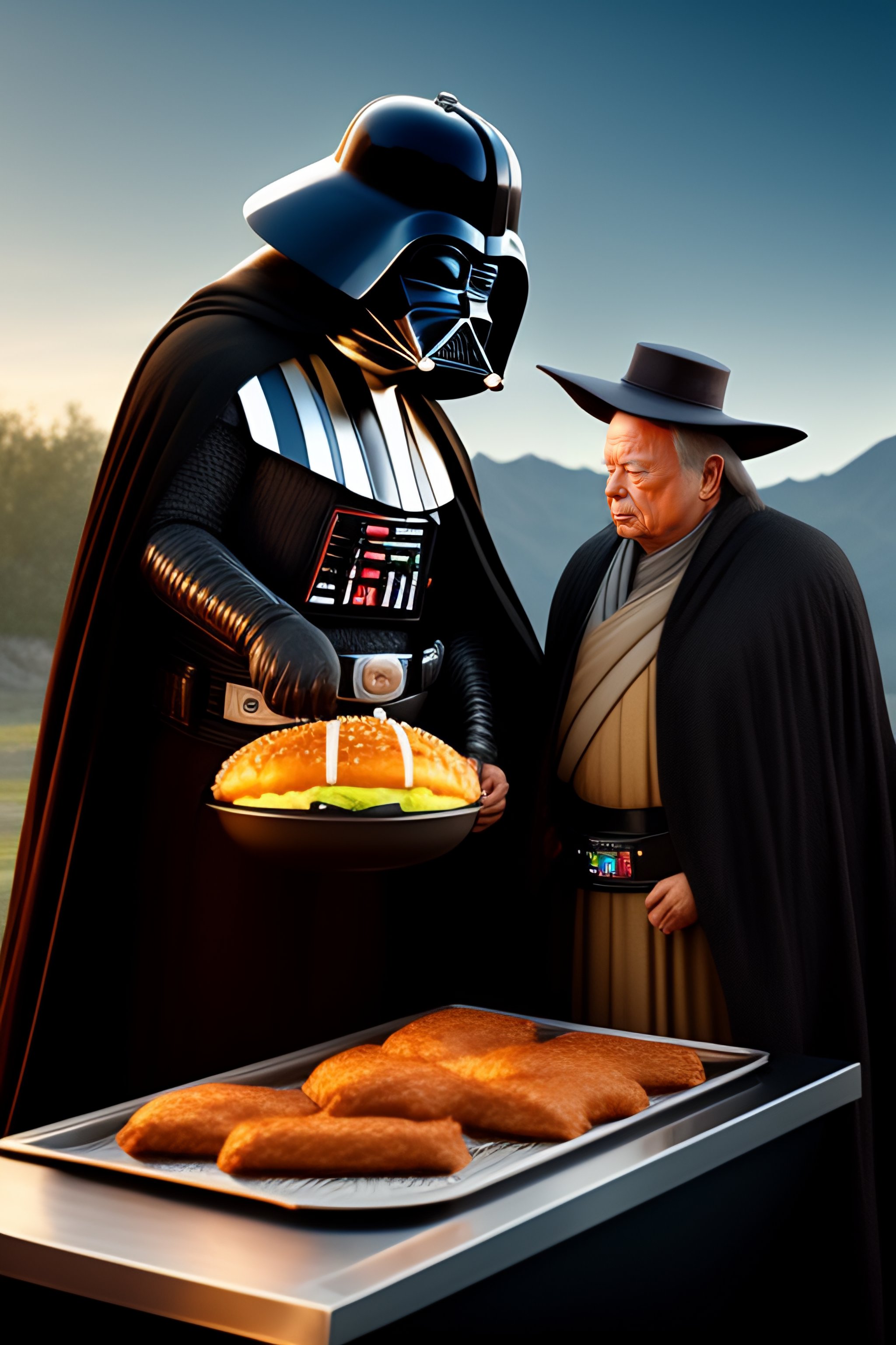Lexica - Darth vader cooking hamburgers on a barbecue with yoda ...
