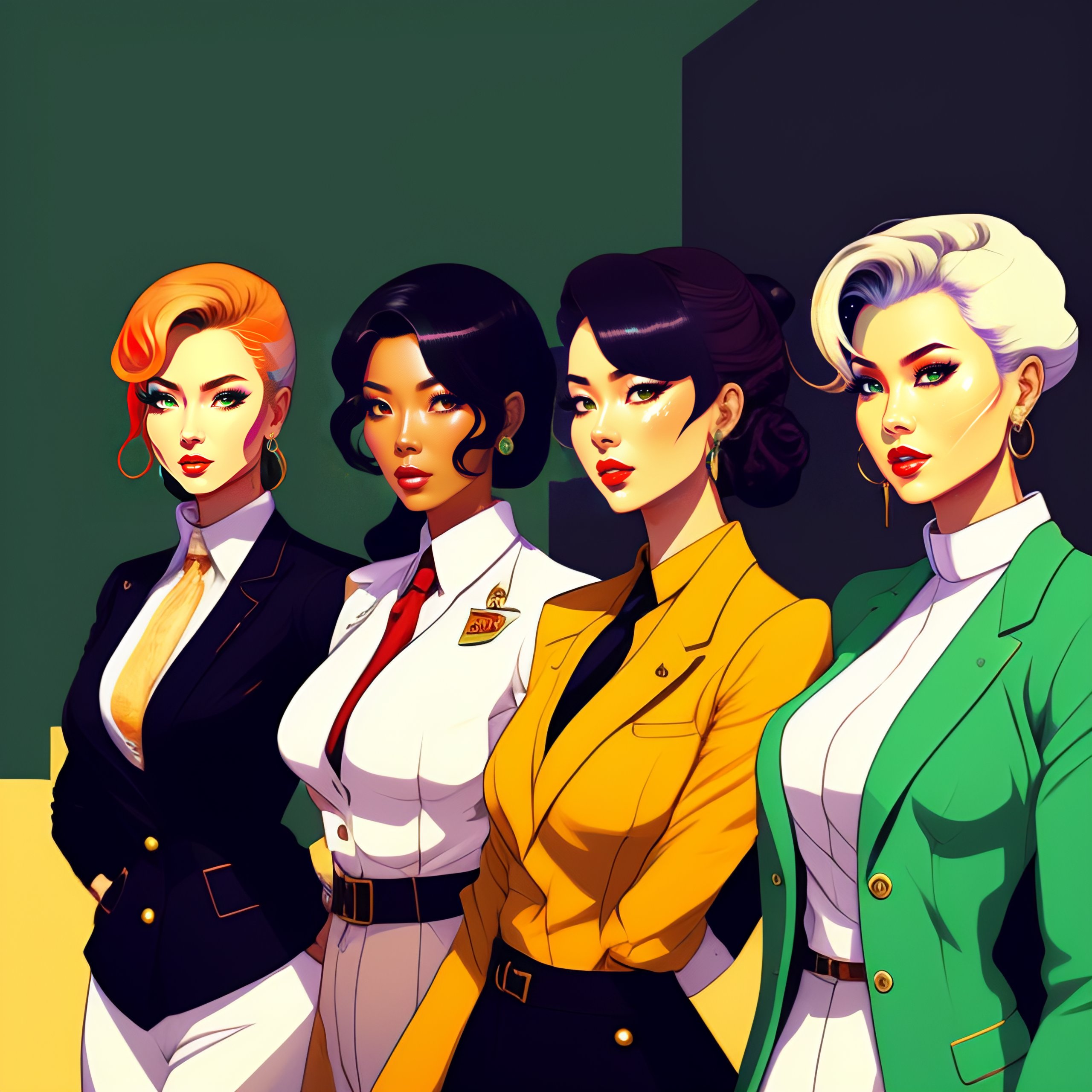 Lexica - 5 different business women standing in a row, style of laurie ...