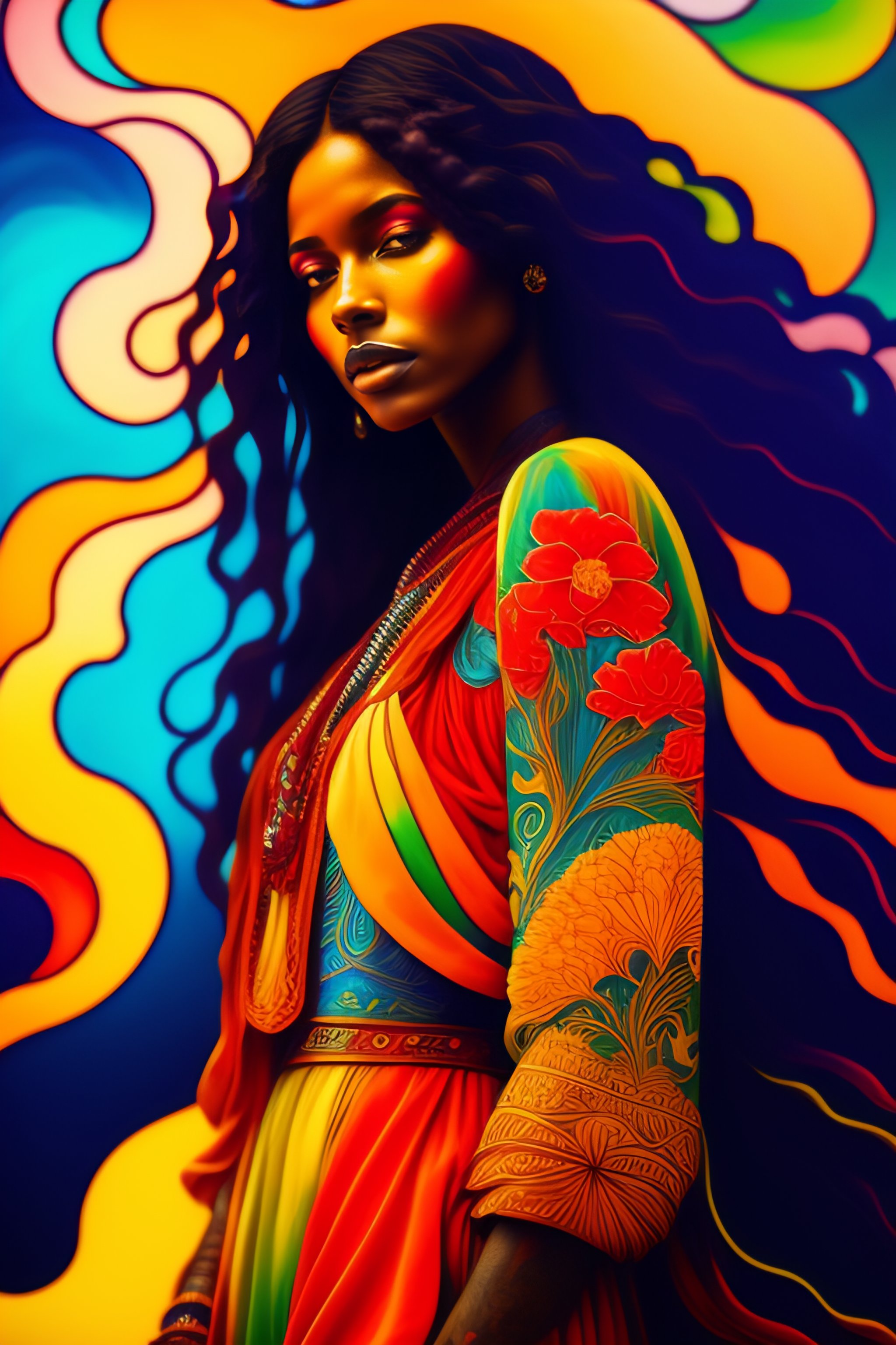 Lexica - Slender young black hippie female wearing tie-dye clothing and ...