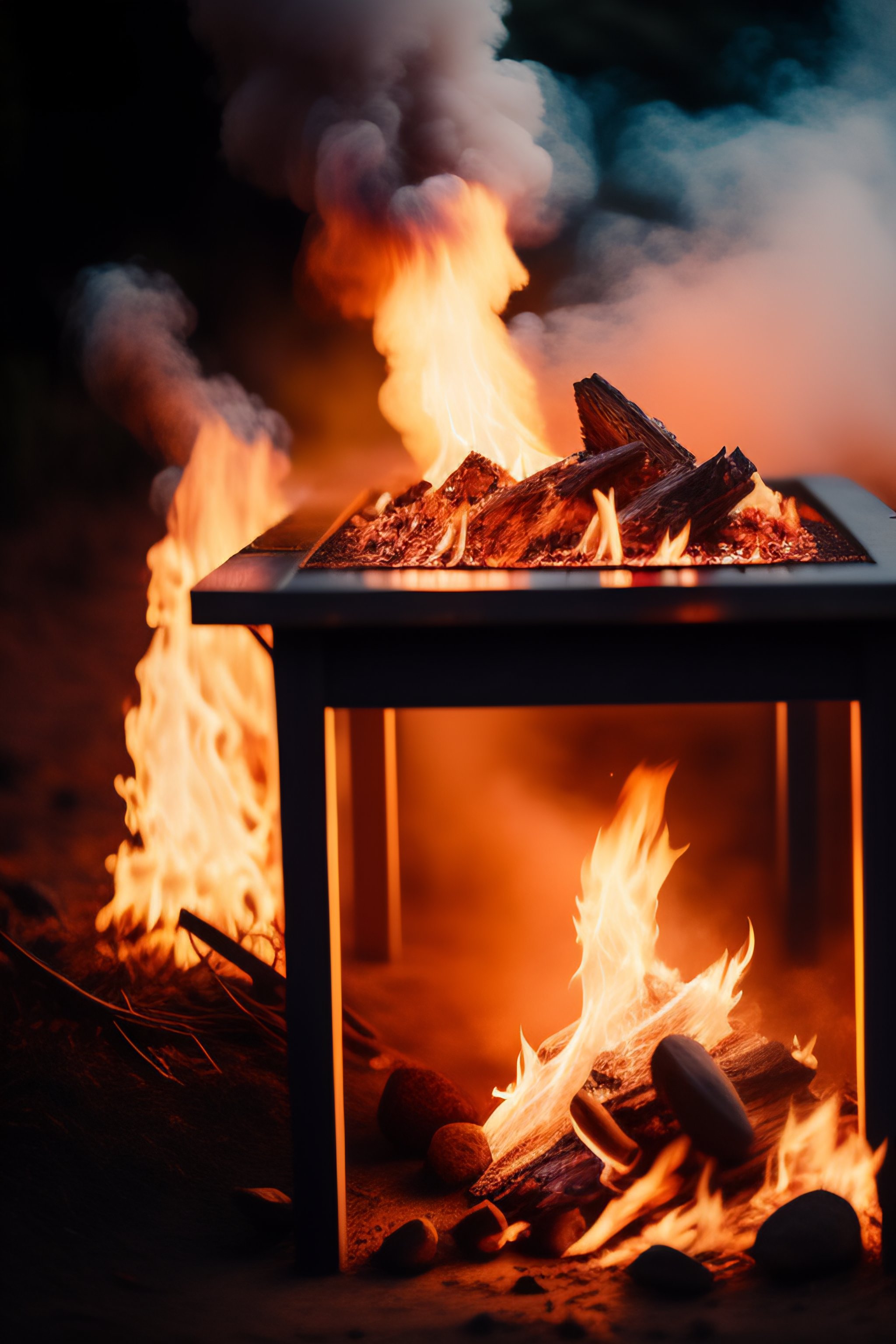 Lexica - Photo of a table on fire