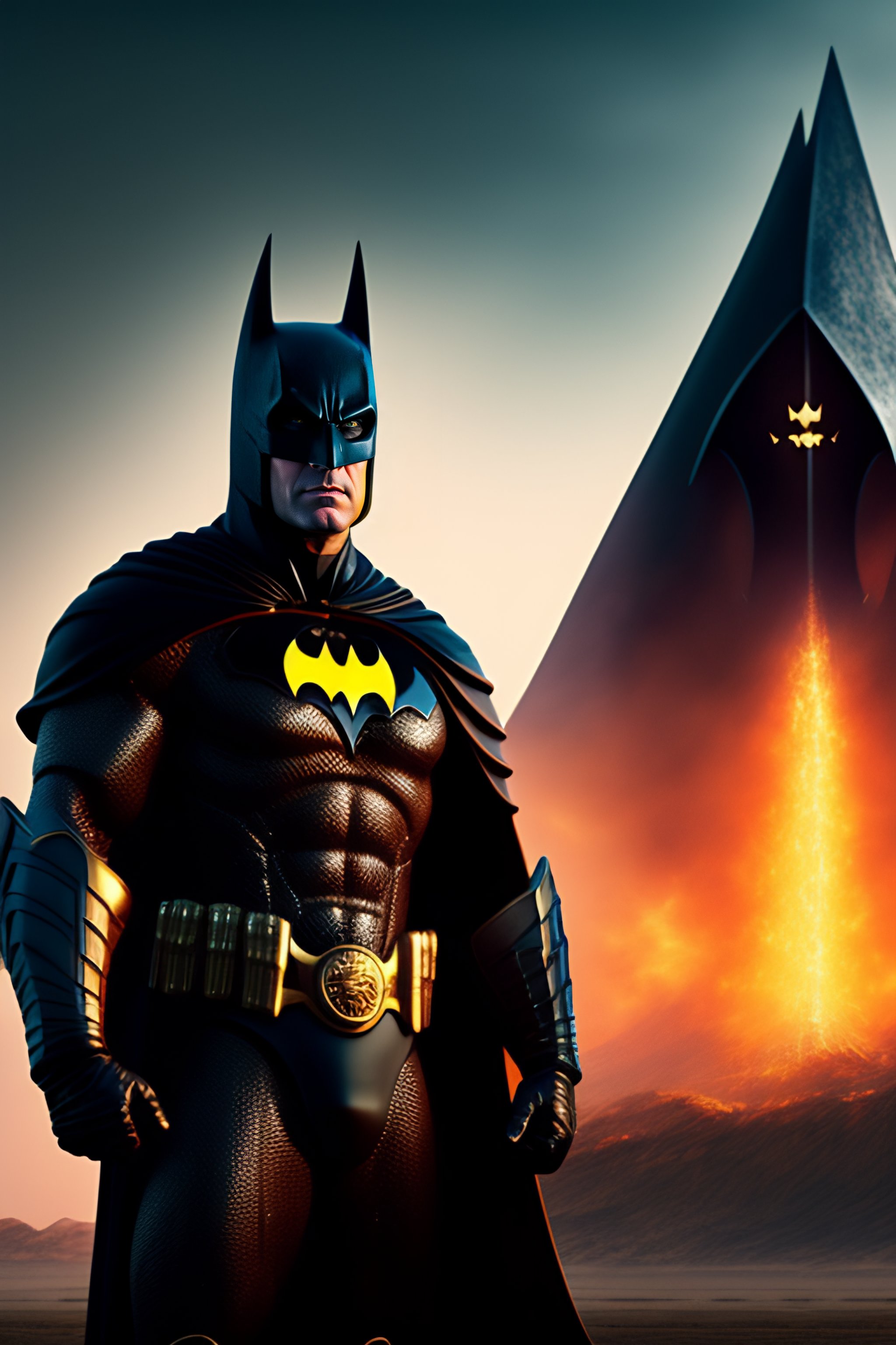 Lexica - Biden posing as batman with mordor tower on the background