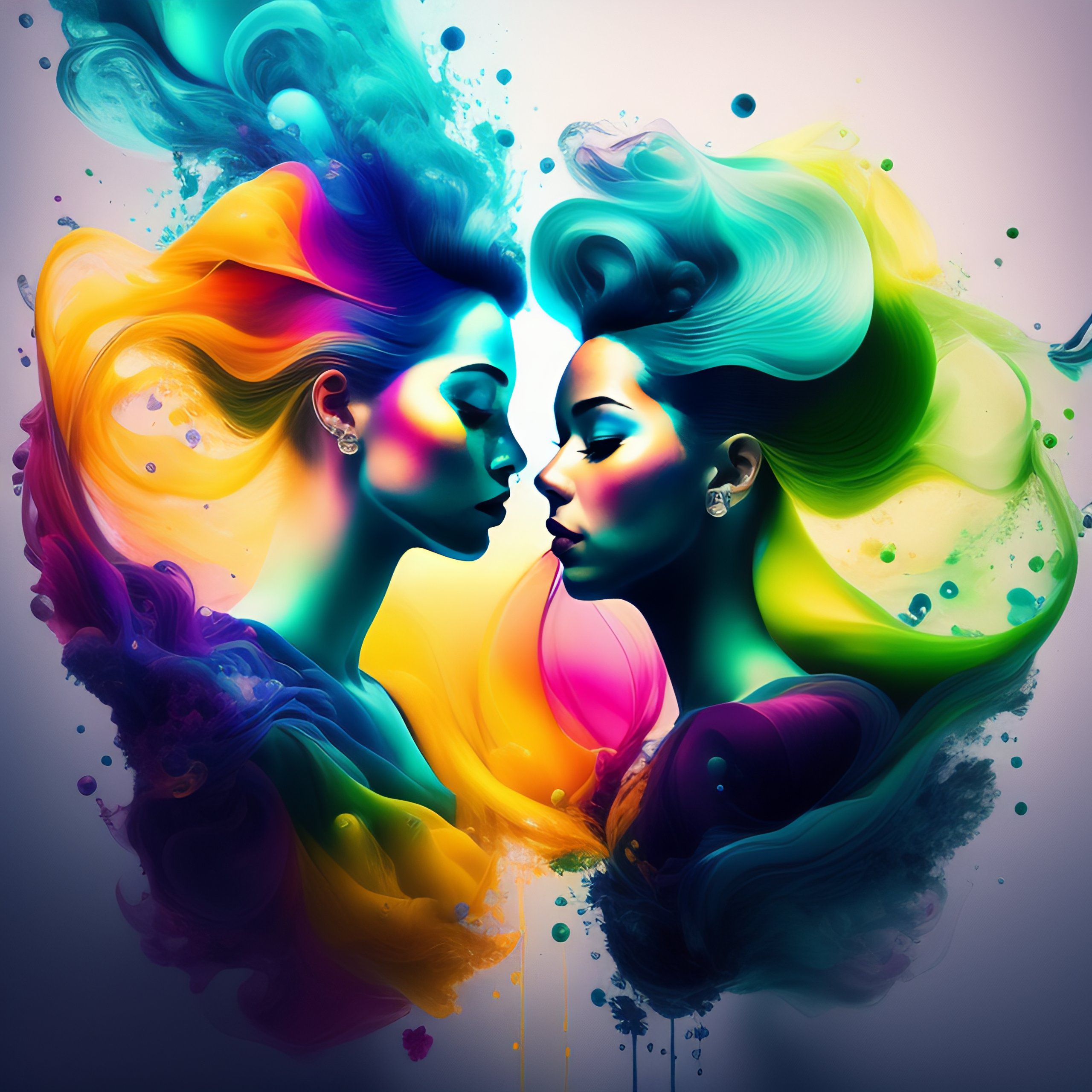 Lexica - Abstract colorful underwater ink art of two girls playing ...