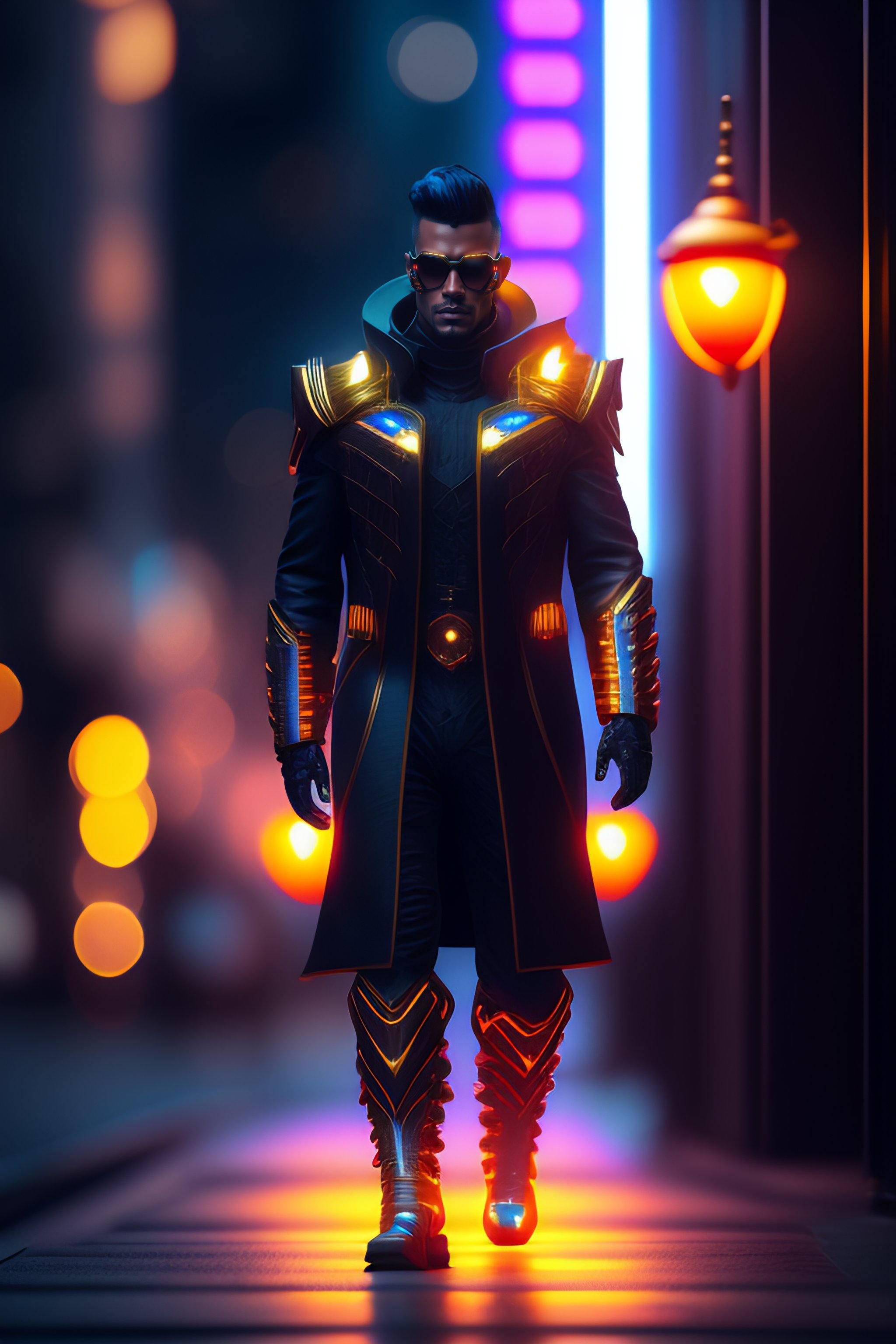 Lexica - A very handsome and realistic cyber punk man walking forward ...