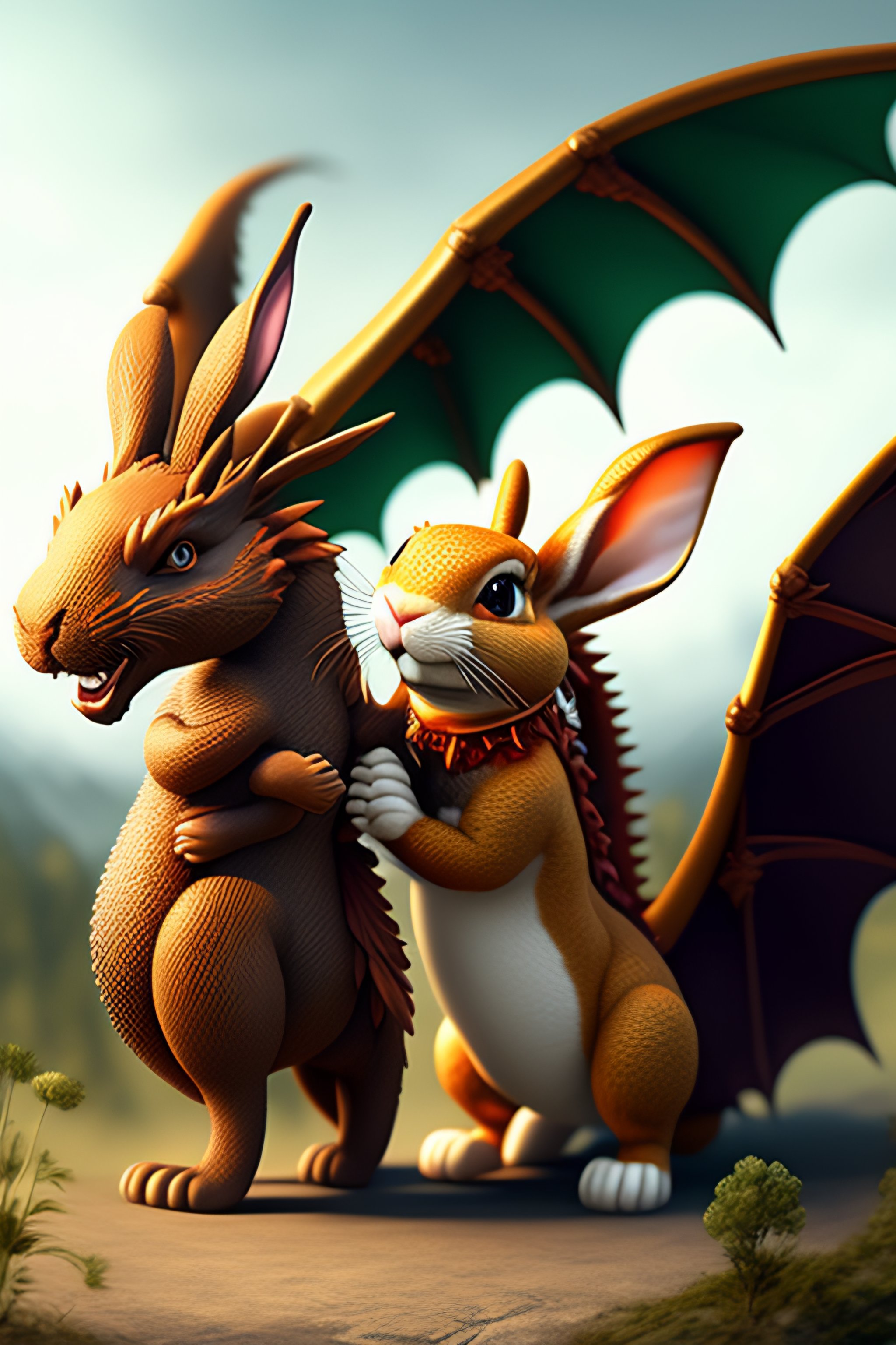 Lexica - Dragon fighting a giant rabbit