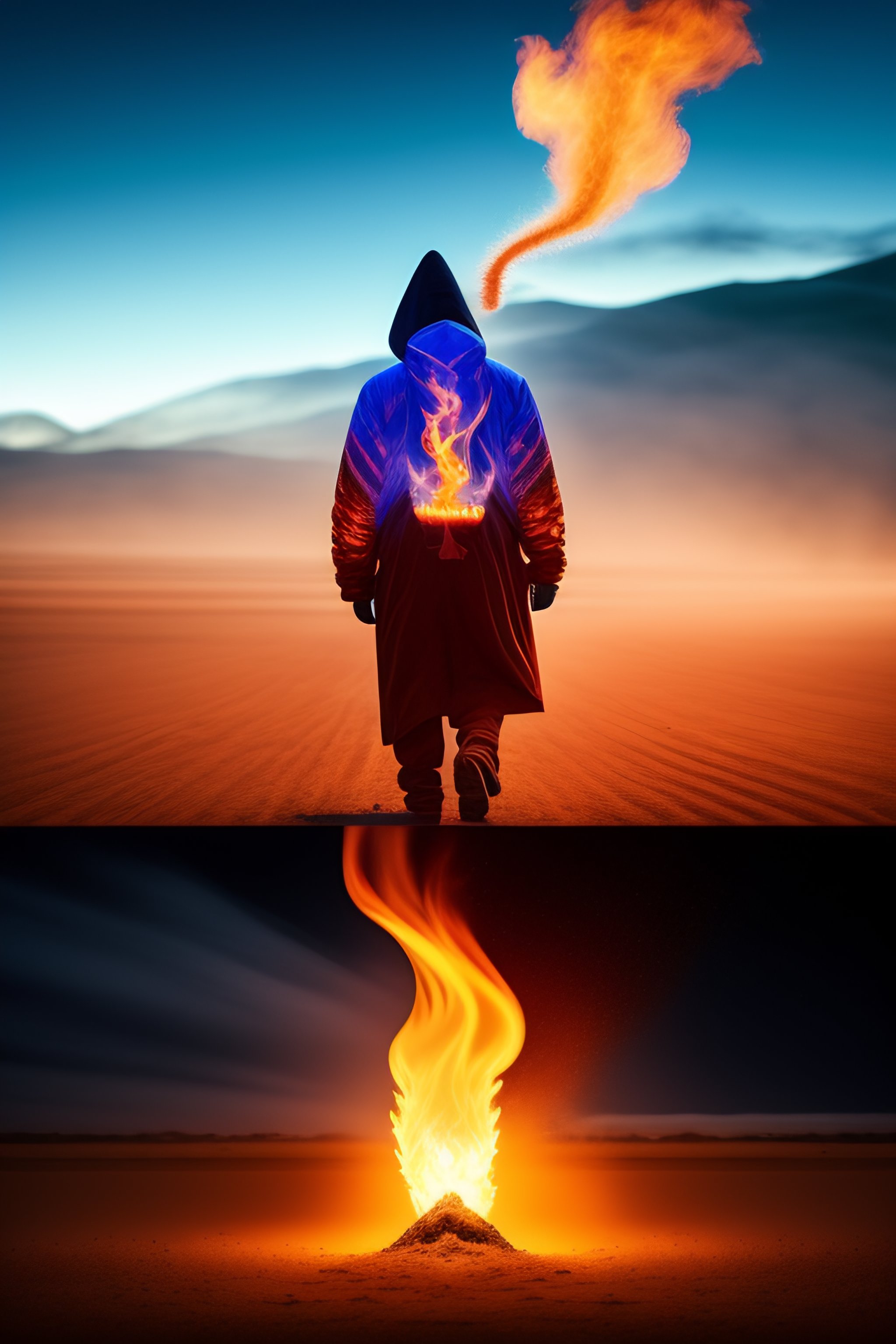 Lexica - A liquid man is creating a fireball; he is very similar to a human