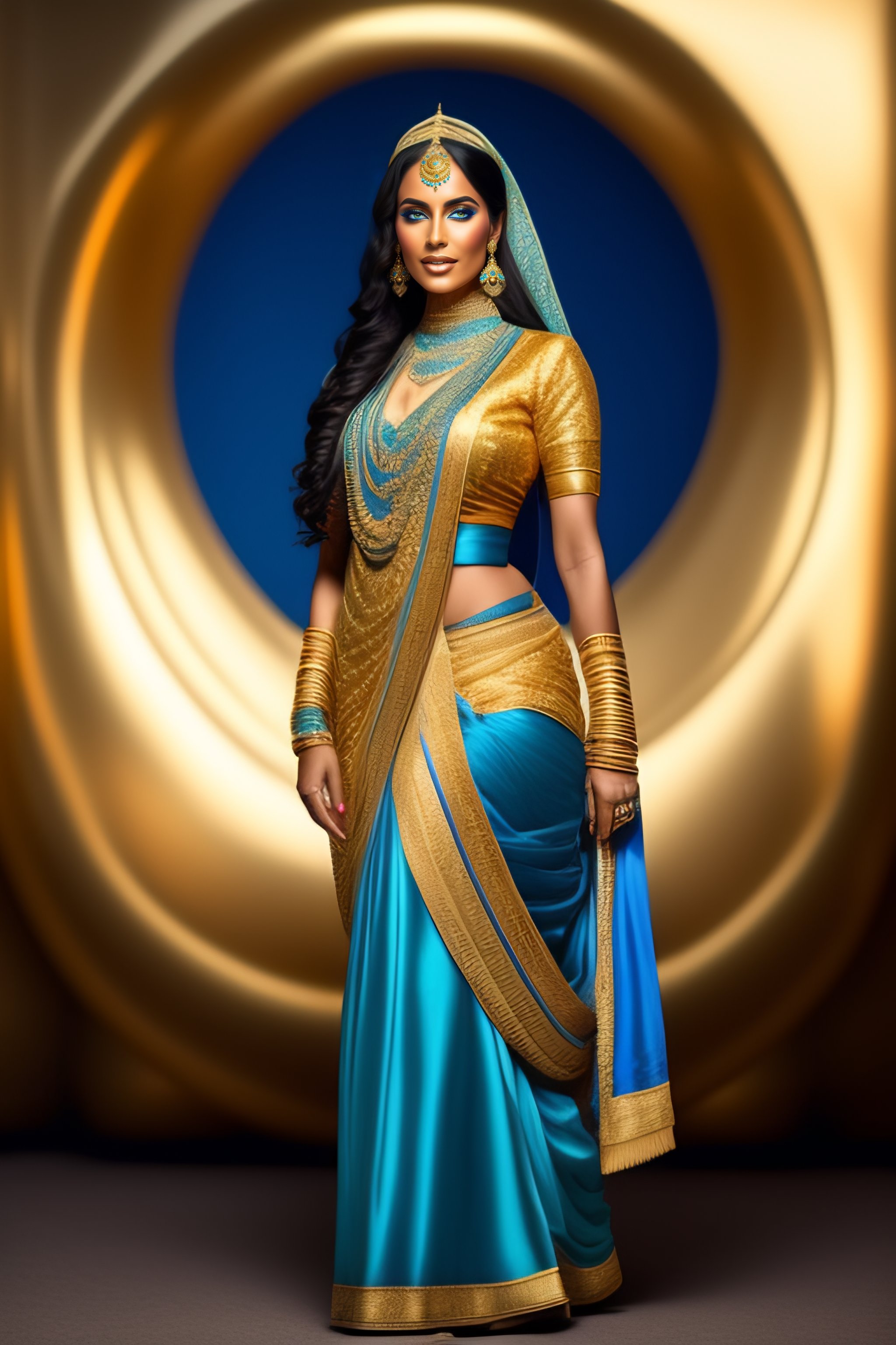 Lexica - Arabian princess wearing blue clothes and gold, full-body view ...
