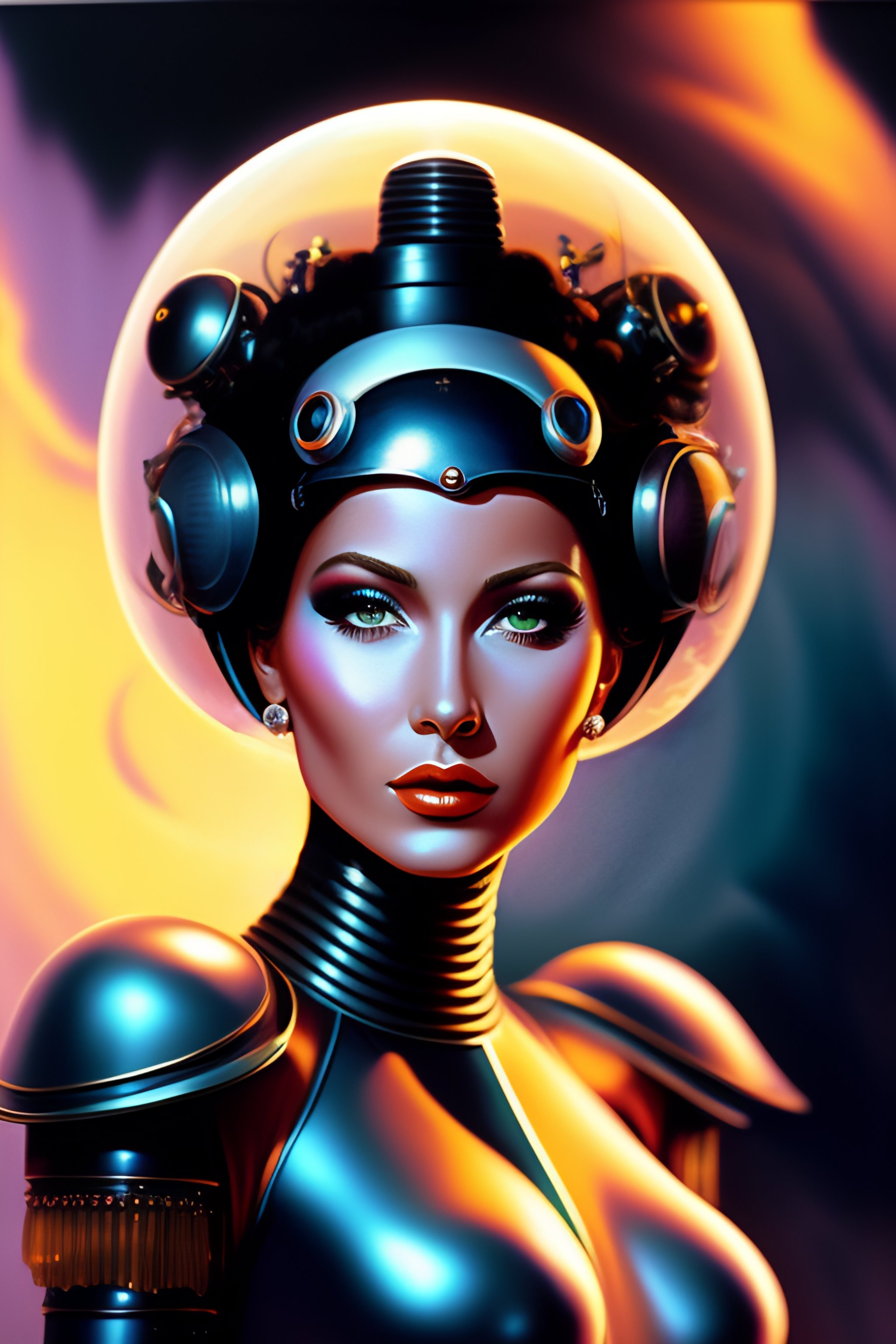 Lexica - 80's airbrush painting of a beautiful gynoid female android in ...