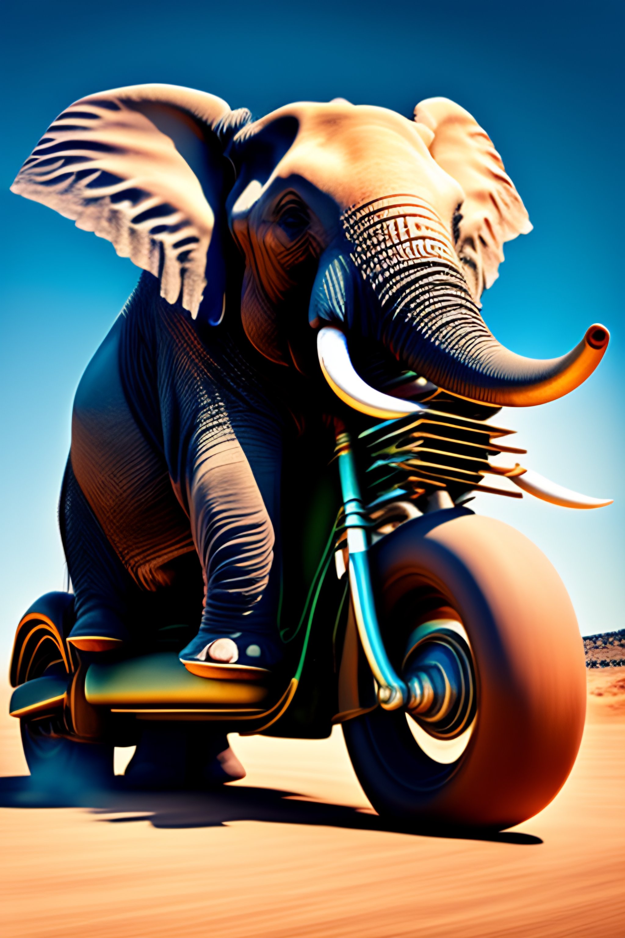Lexica - Crazy elephant, on one wheel, motorcycle, dead
