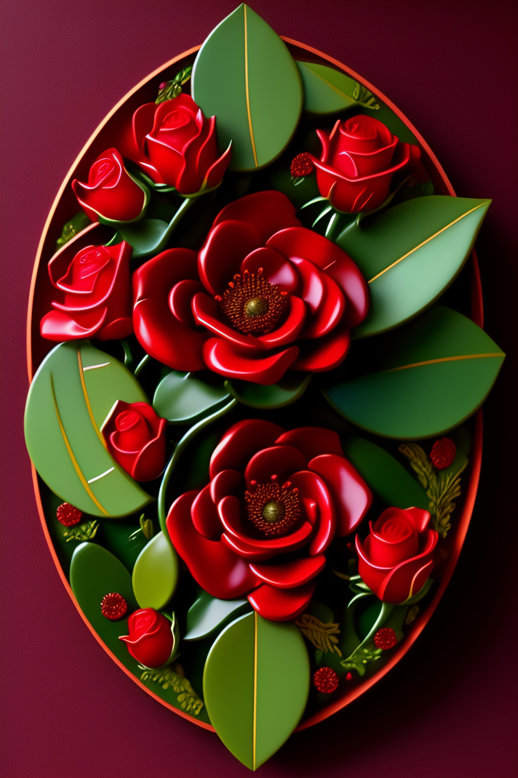 Lexica - Red roses surronded by circular arrangment of leaves, ladybird ...