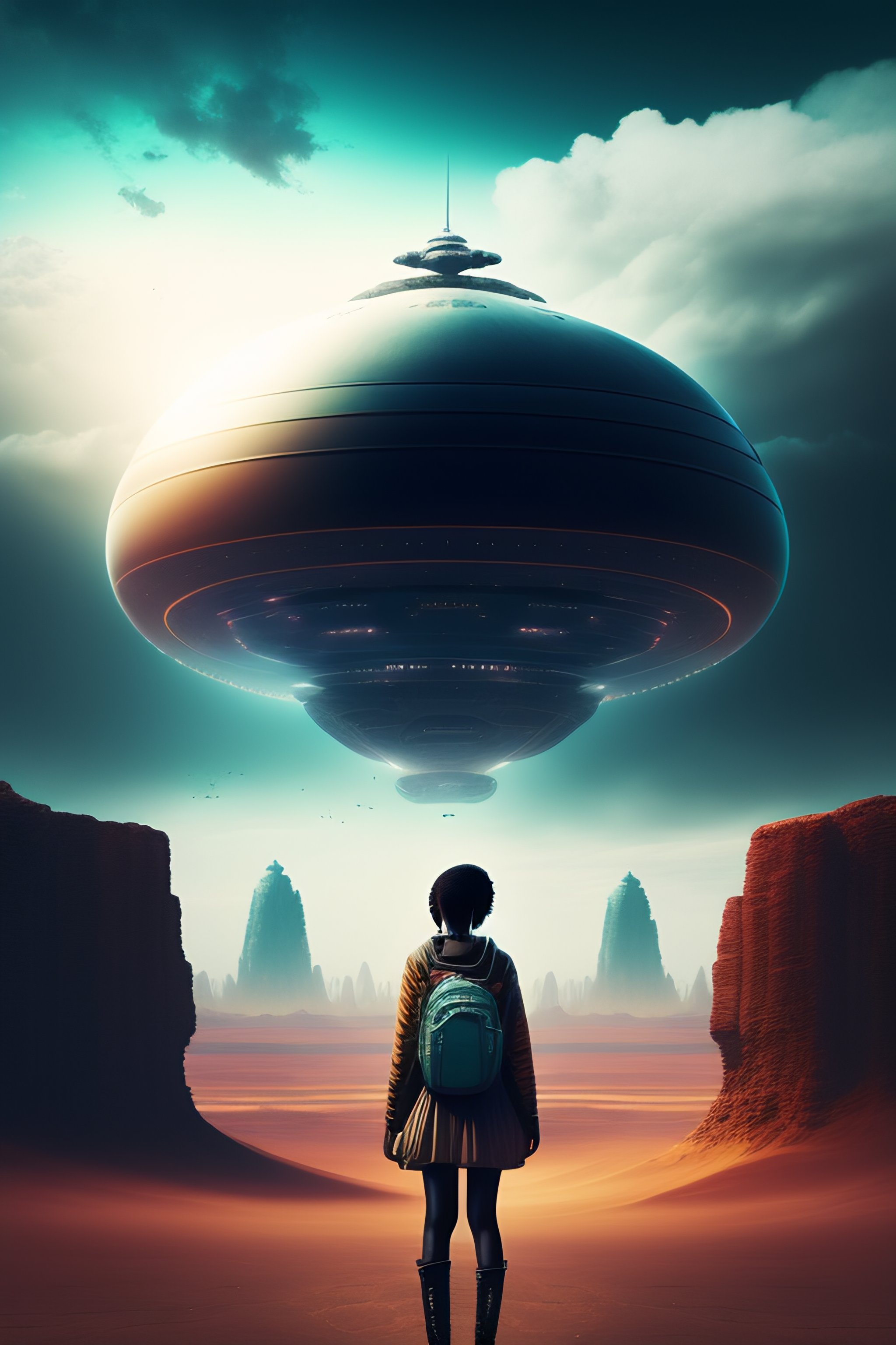 Lexica - Distopic future, alien space ship above the sky, earth as a ...