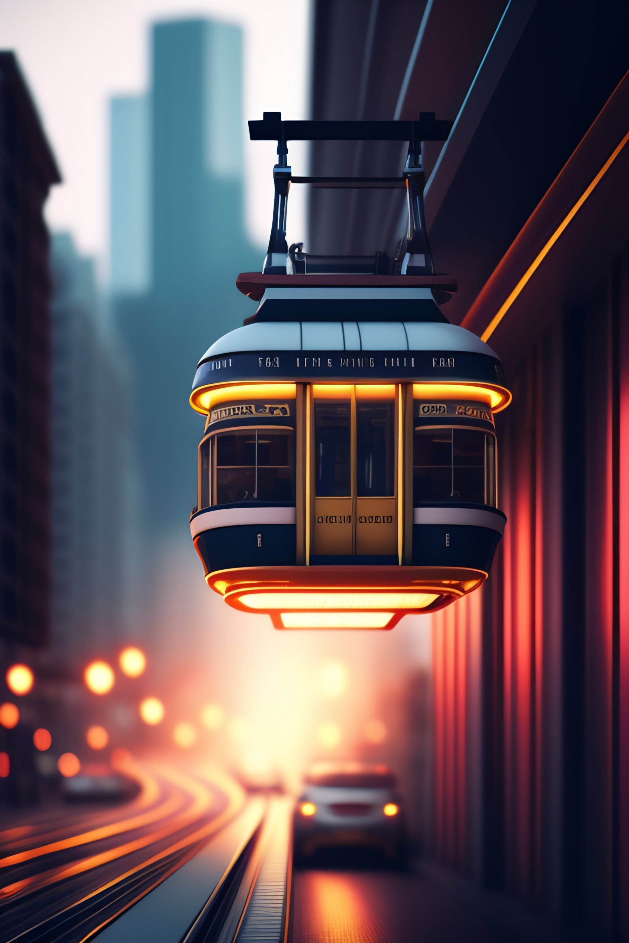 Lexica - Modern cable car hanging above the road in a city, 4K, octane ...