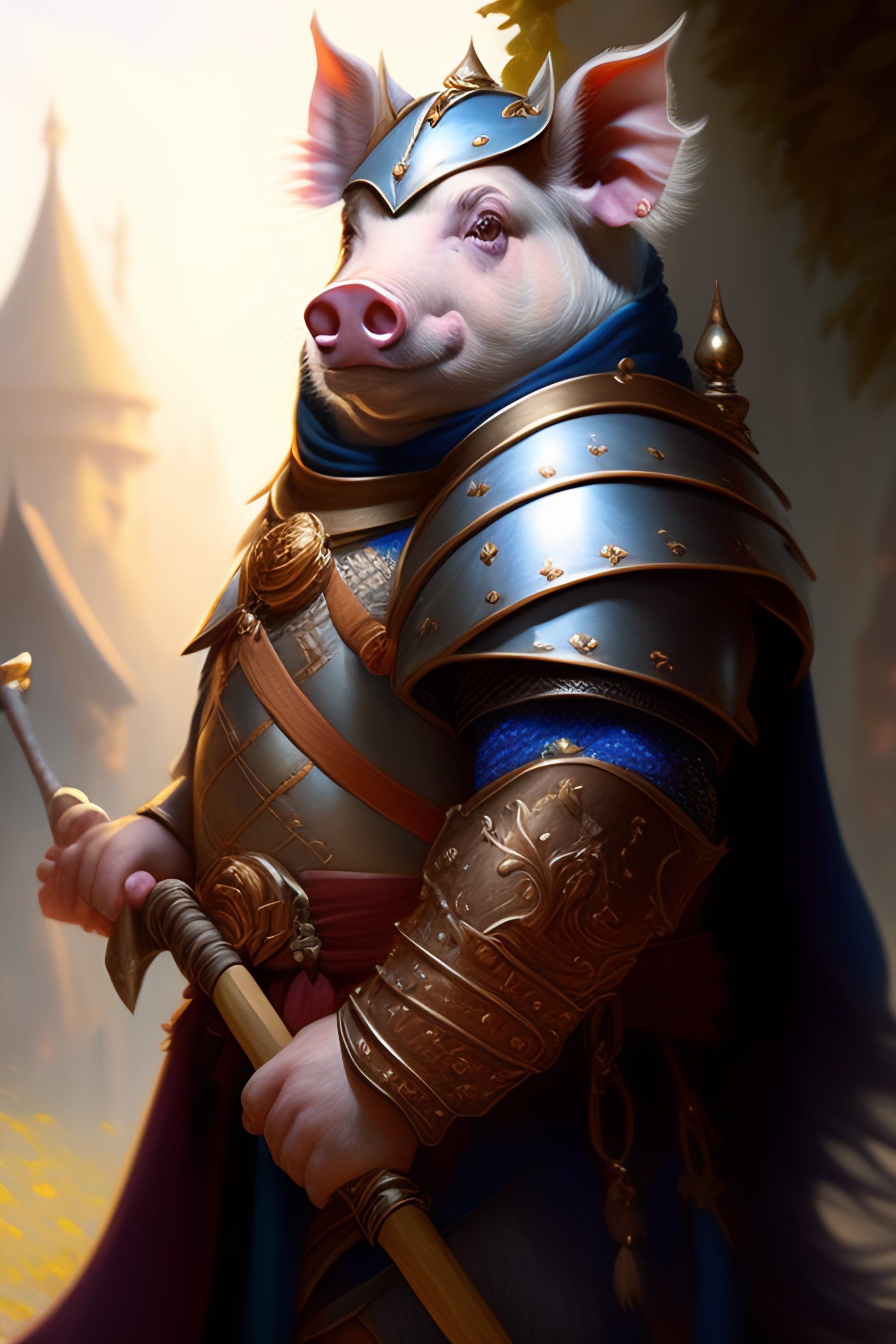 Lexica - A detailed portrait of pig in armor with long magic staff ...