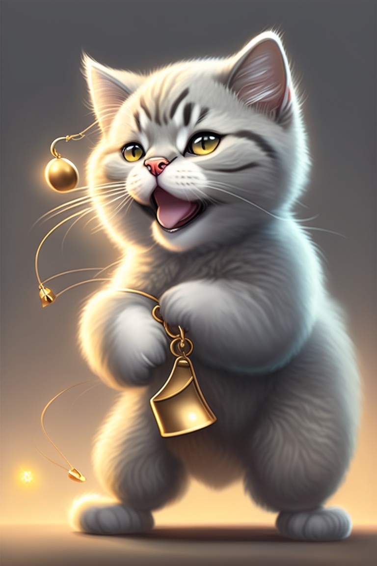 Lexica - Illustration comic style, Furry grey cat with two tails ...