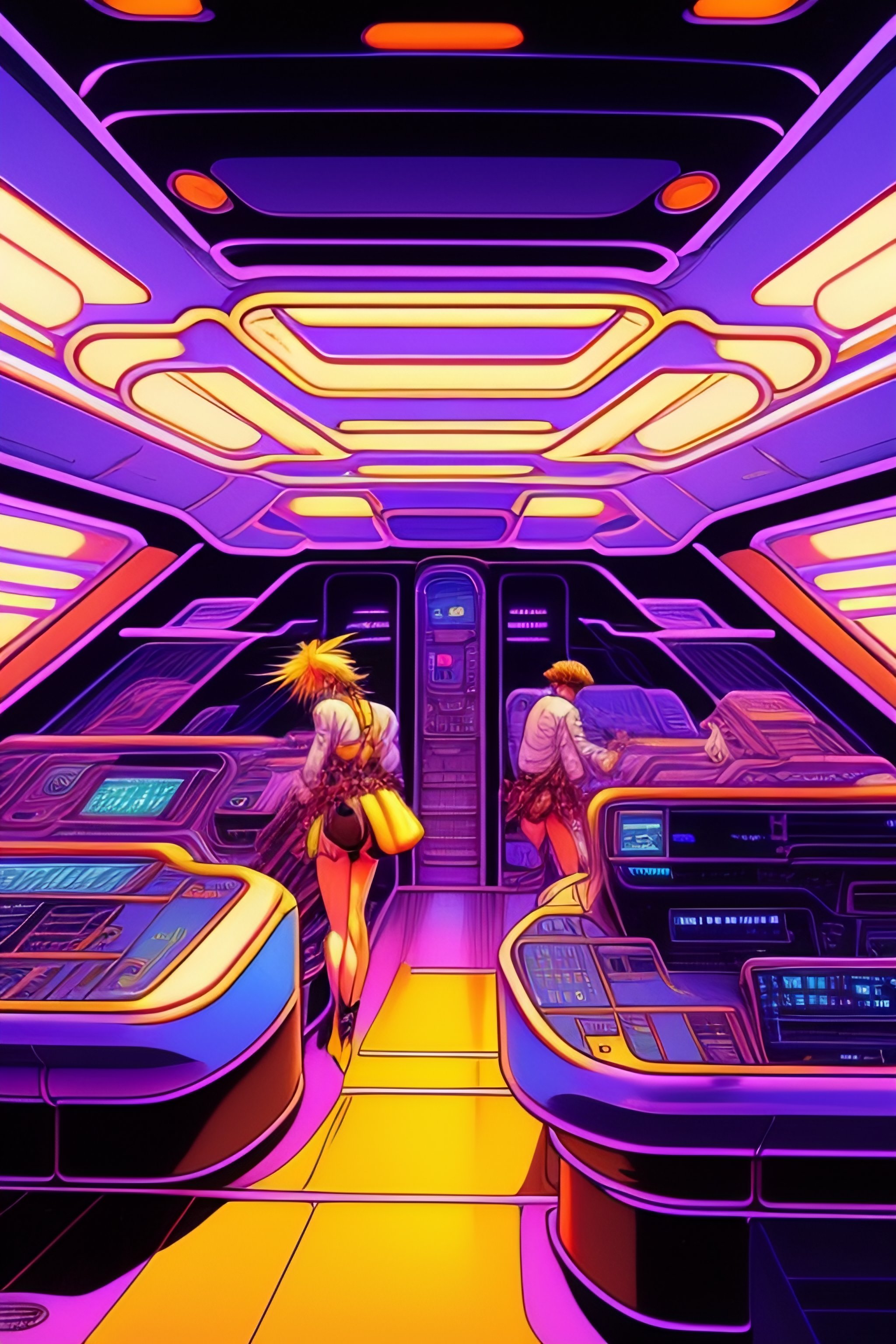 Lexica - Vintage 90's anime style. cluttered starship interior; crew ...