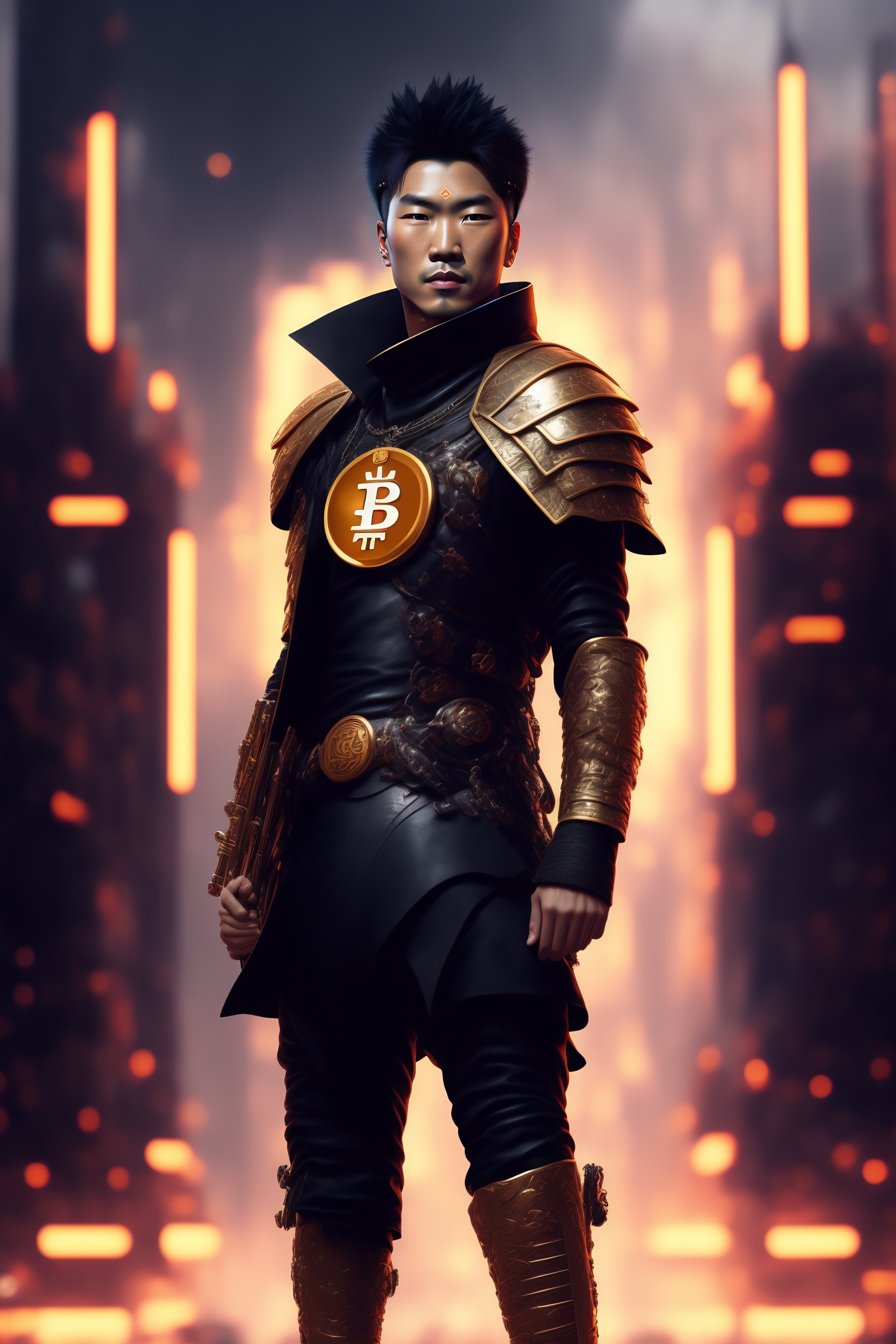 Lexica - Hiro Protagonist Snow Crash wearing Bitcoin logo armour ...