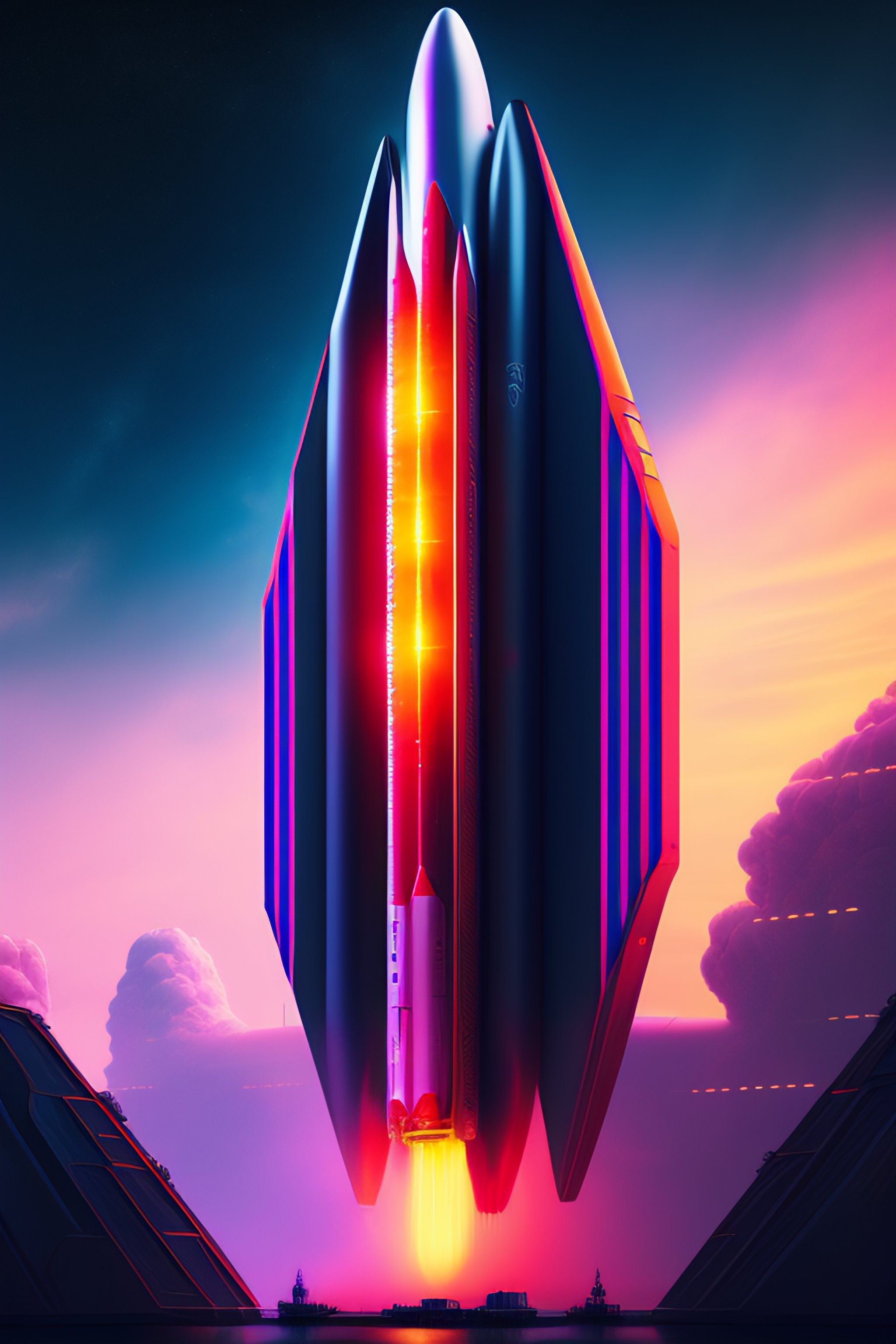 Lexica - Spacex starship launch, cyberpunk colors, detailed digital ...