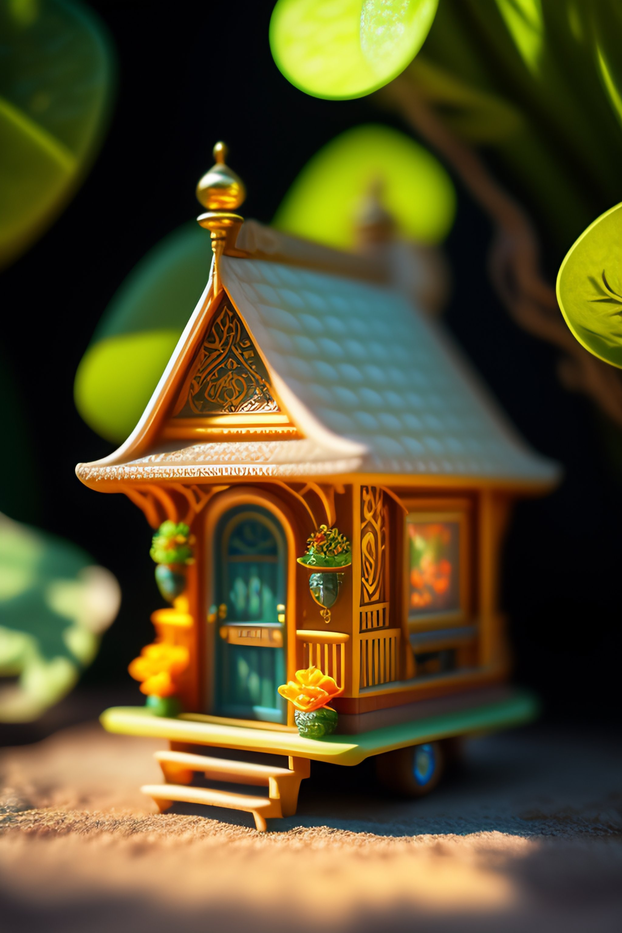 Lexica - Tiny macro photo of a tiny house on a leaf, diorama, nikon ...