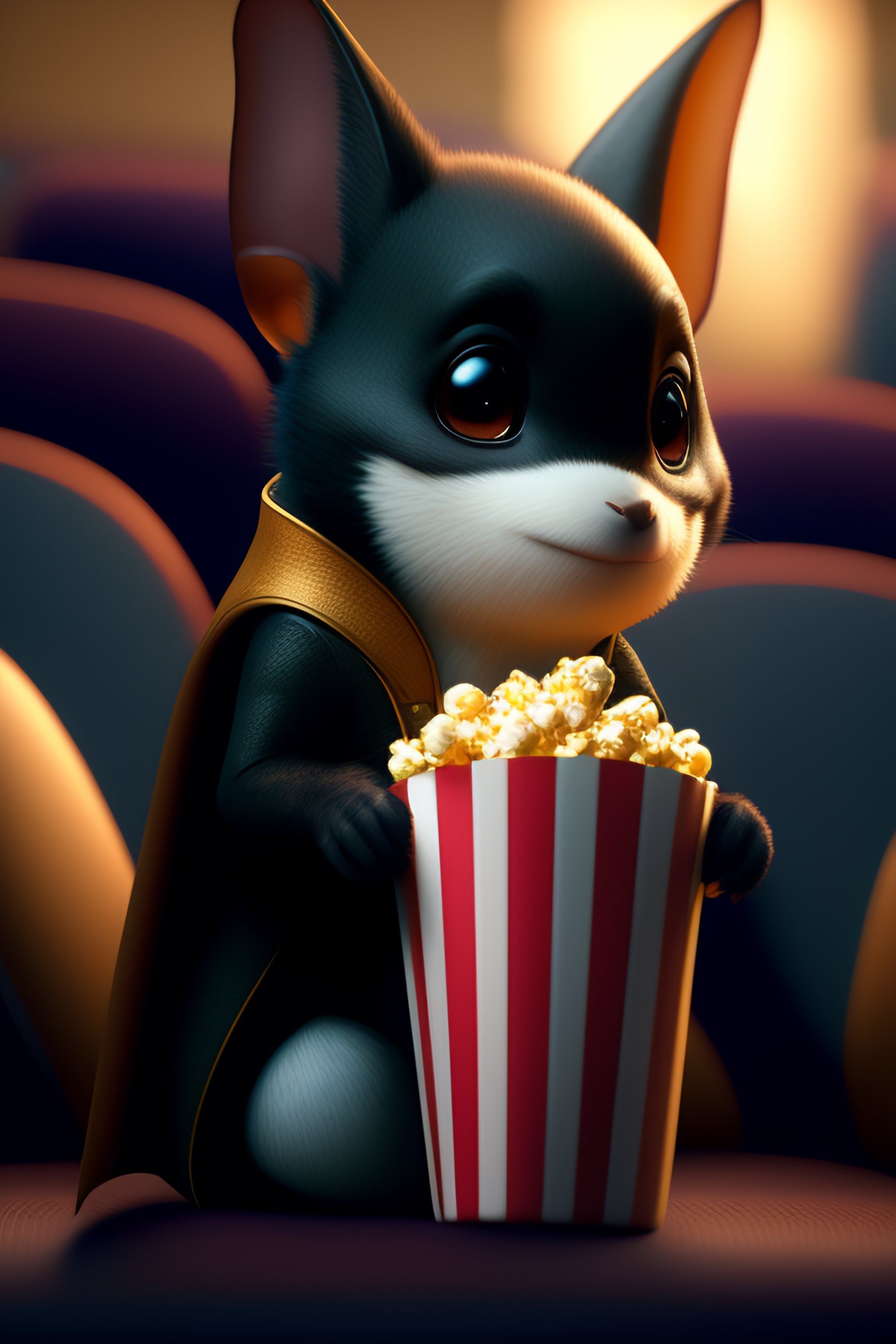 Lexica - Cute small humanoid bat sitting in a movie theater eating ...