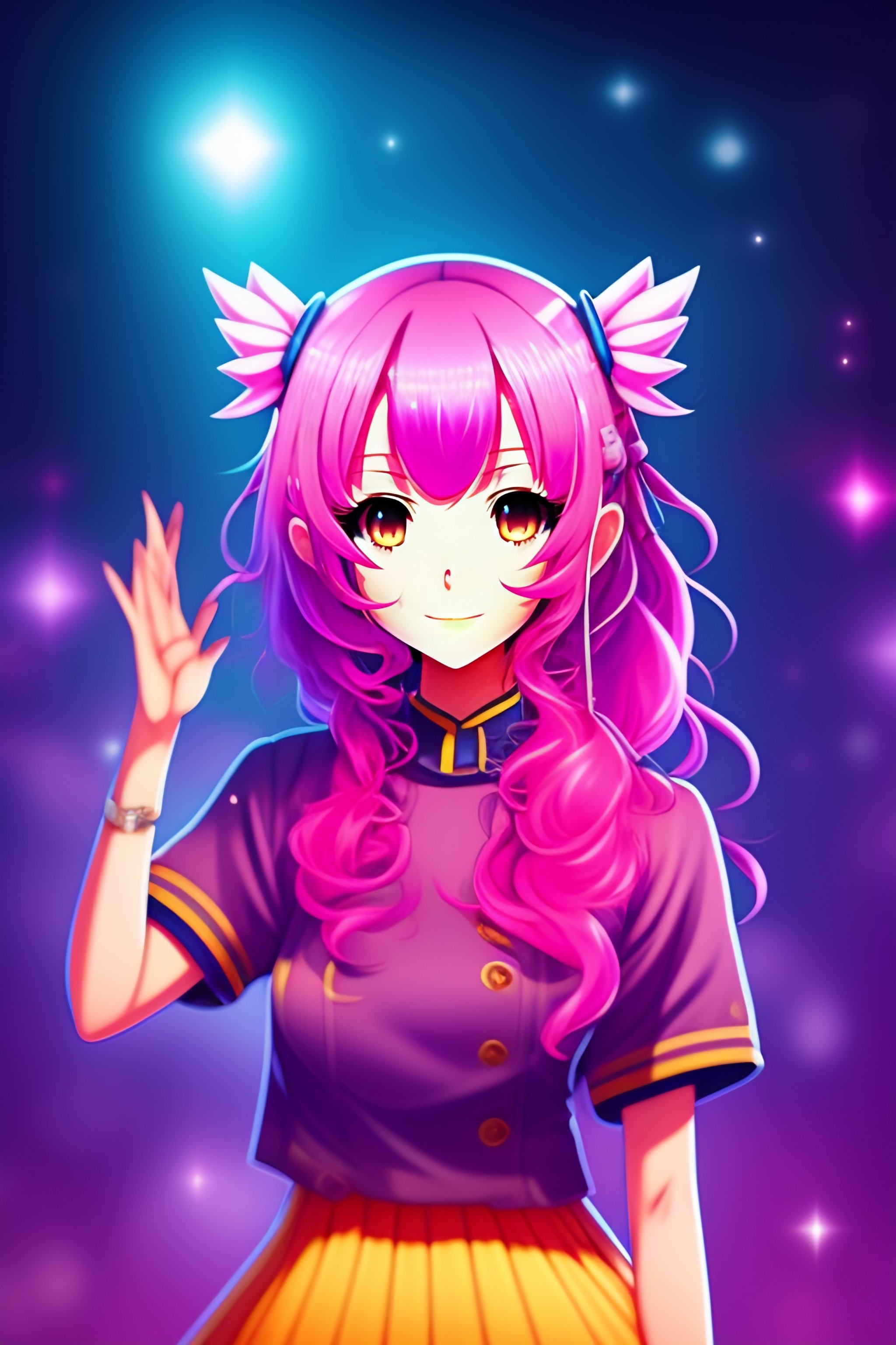 Lexica - Anime girl solo smile colorful pinkhair handsign