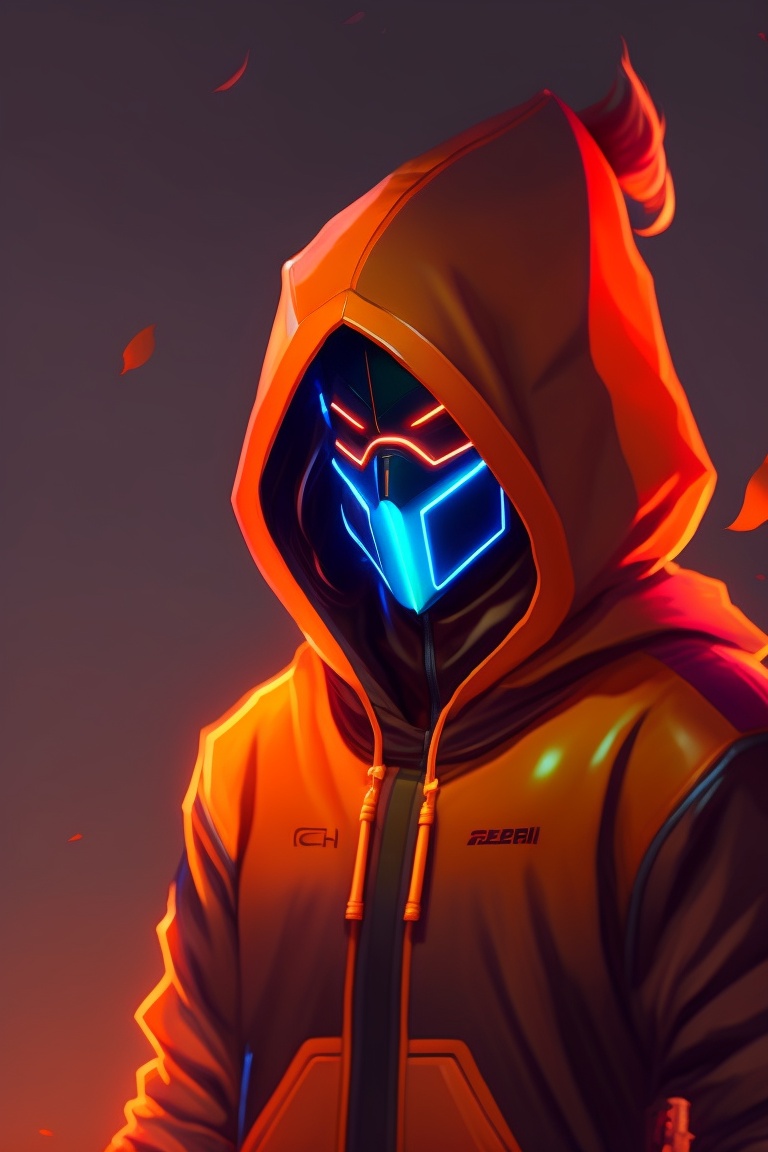 Lexica - Male character, hooded, nerd, solo leveling, neon orange, mask